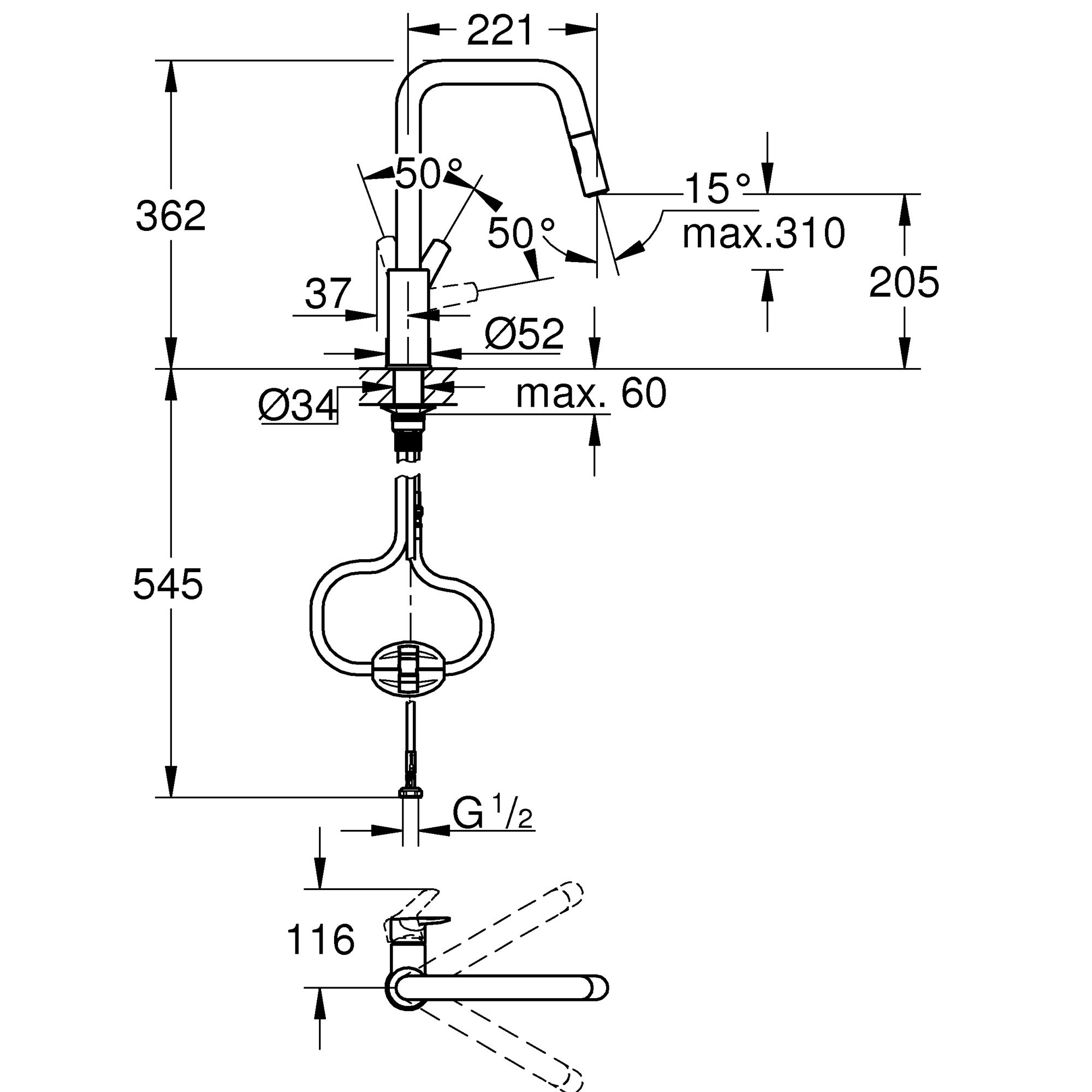 Grohe Start Chrome-plated Kitchen Side lever pull out Tap