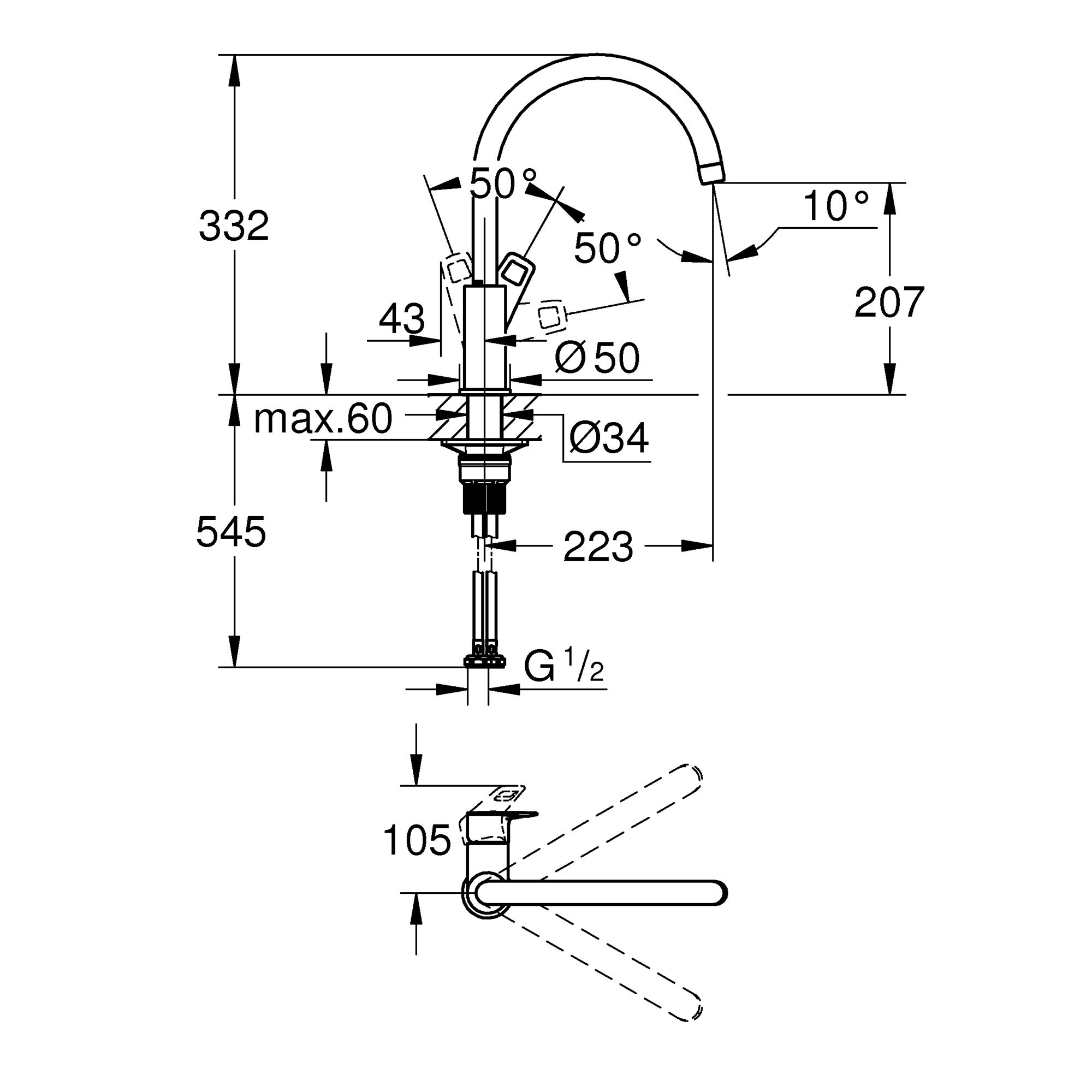 Grohe Start Cumbria Chrome-plated Kitchen Side lever Tap