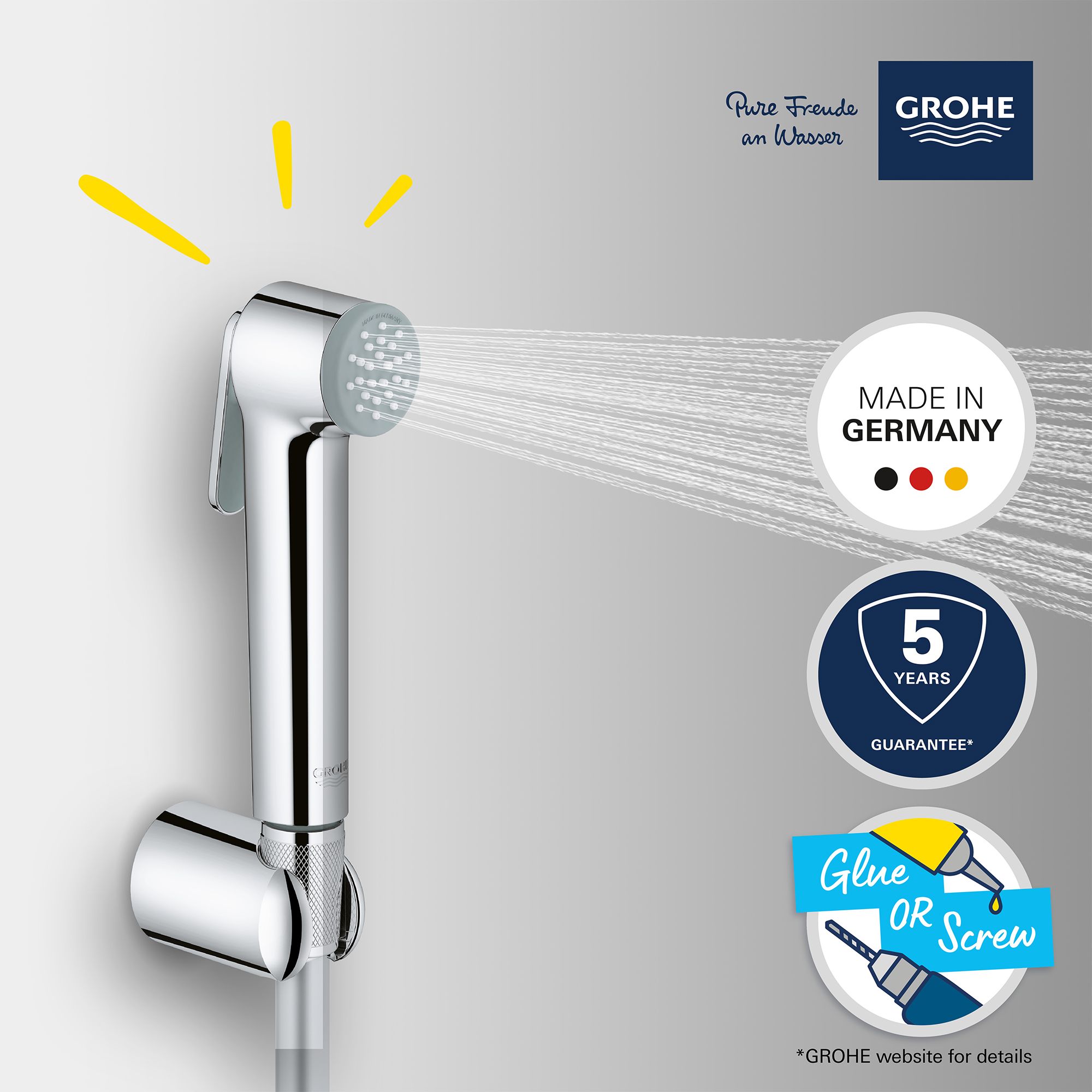 Grohe Vitalio Chrome effect Silver Wall-mounted Single-spray pattern ...