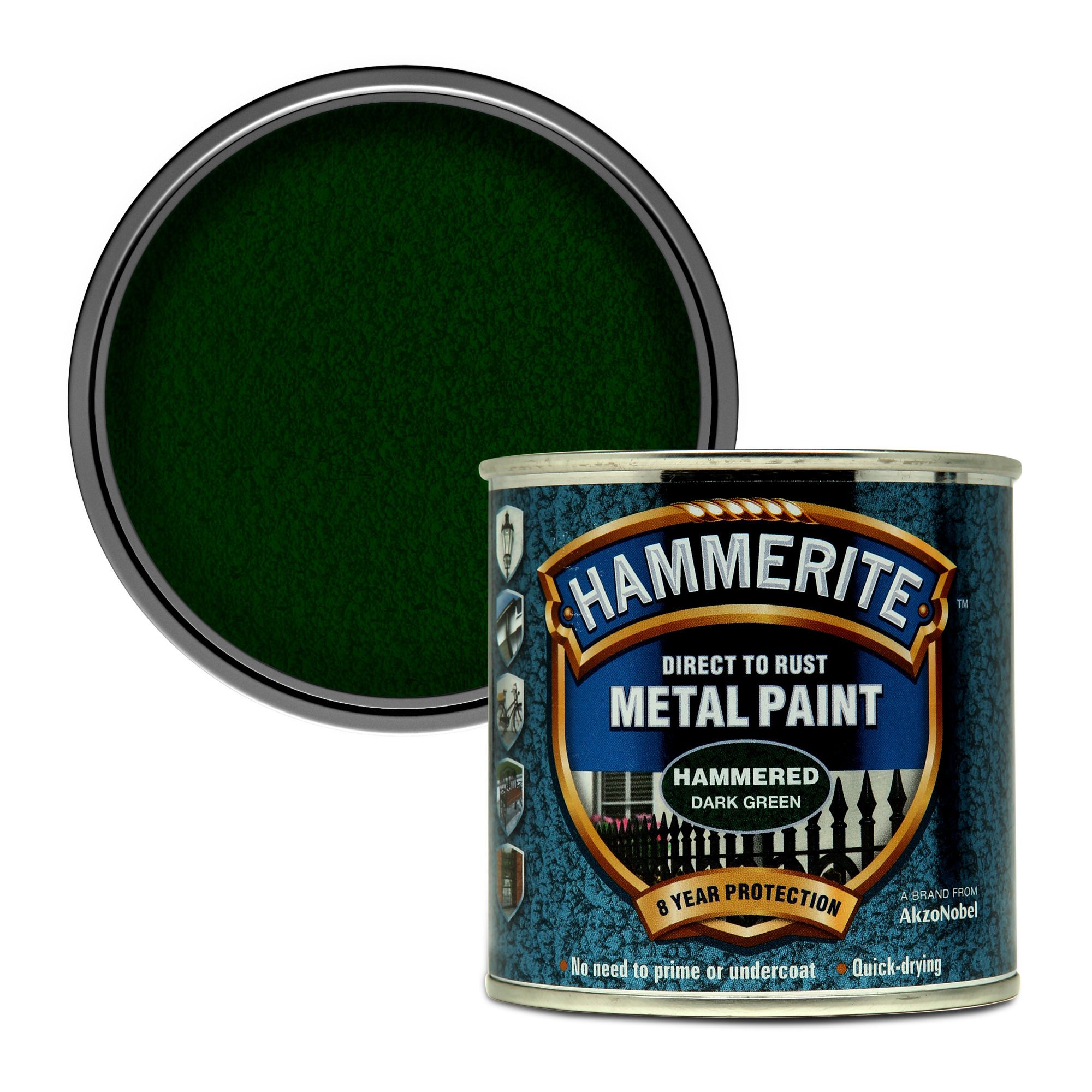 Hammerite Dark green Hammered effect Metal paint, 250ml Tin