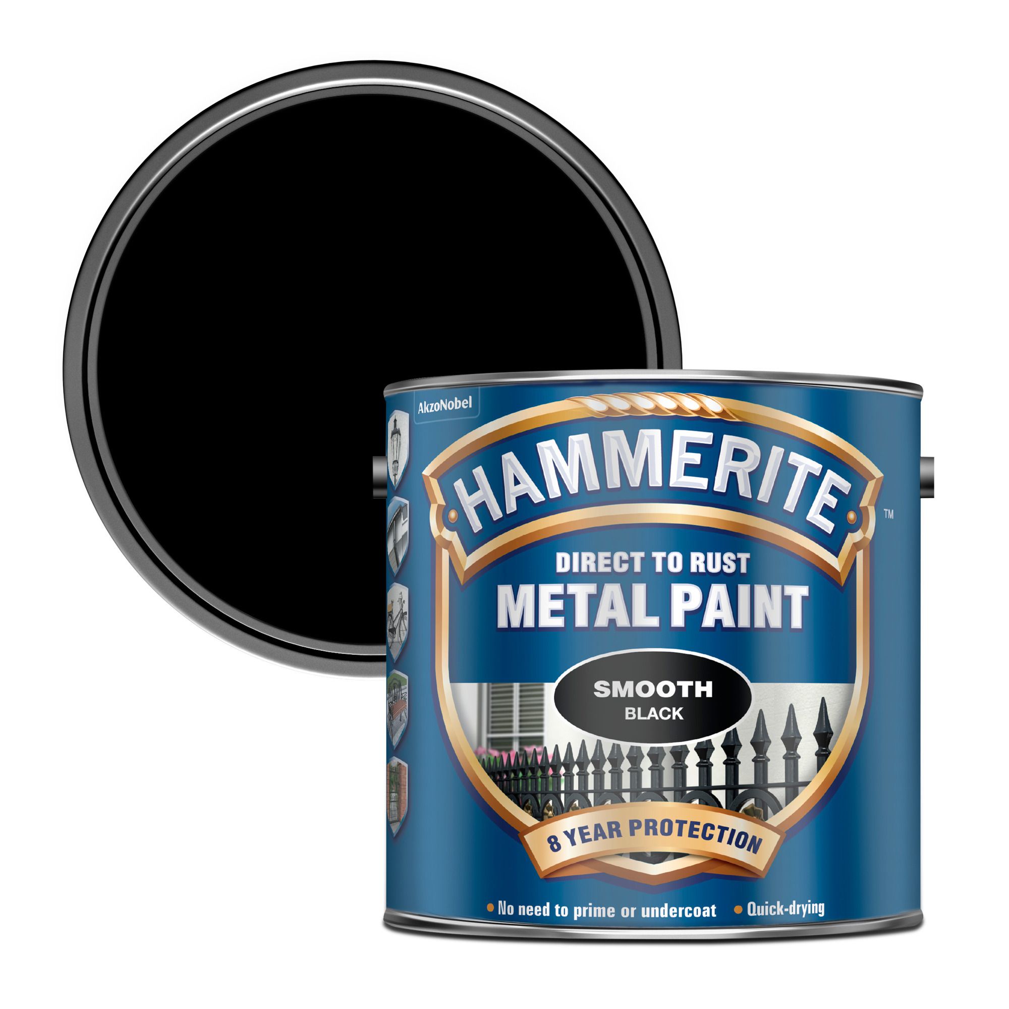 Hammerite Smoothrite Black Gloss Metal paint, 2.5L Tin