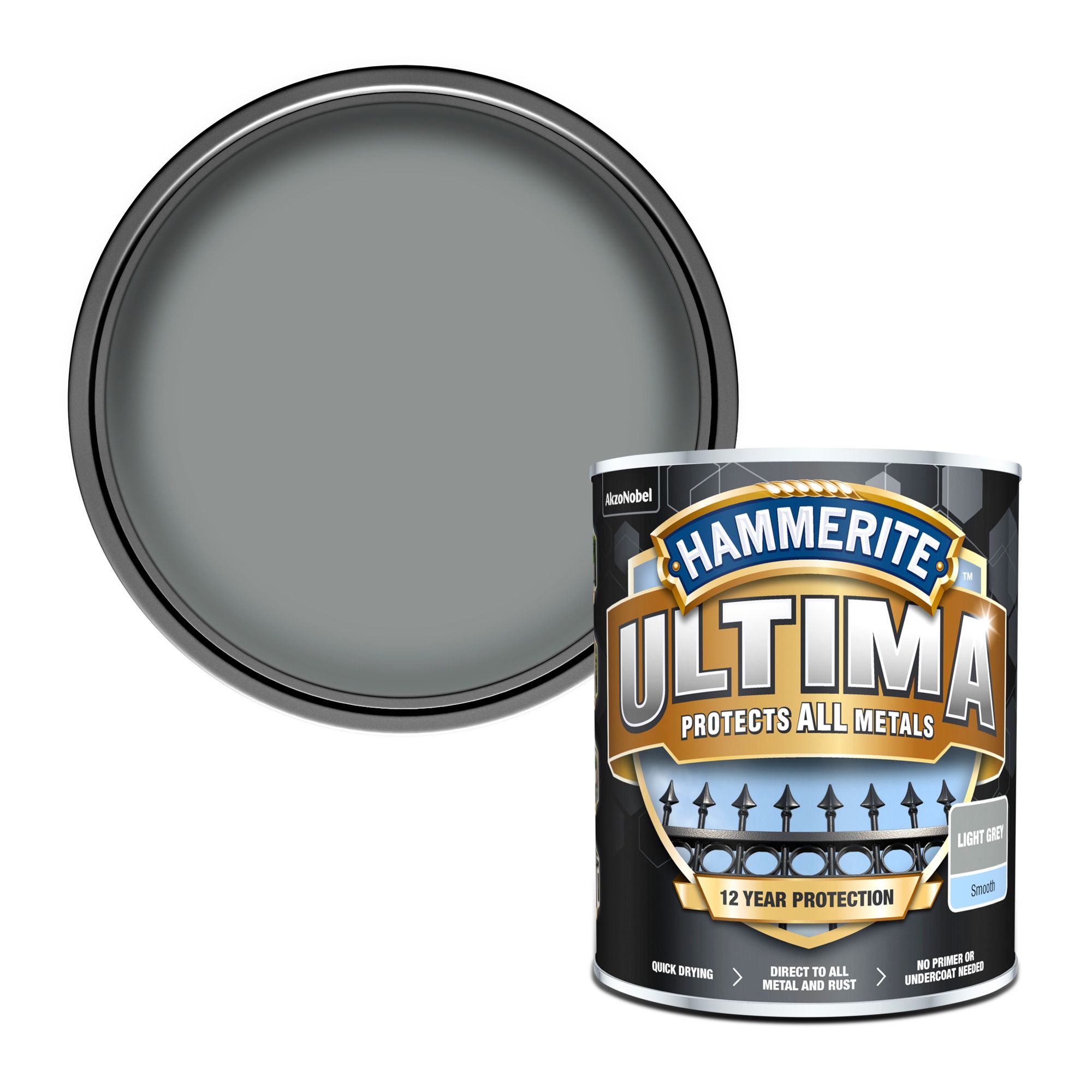 Hammerite Ultima Light Grey Mid sheen Exterior Topcoat Metal paint ...