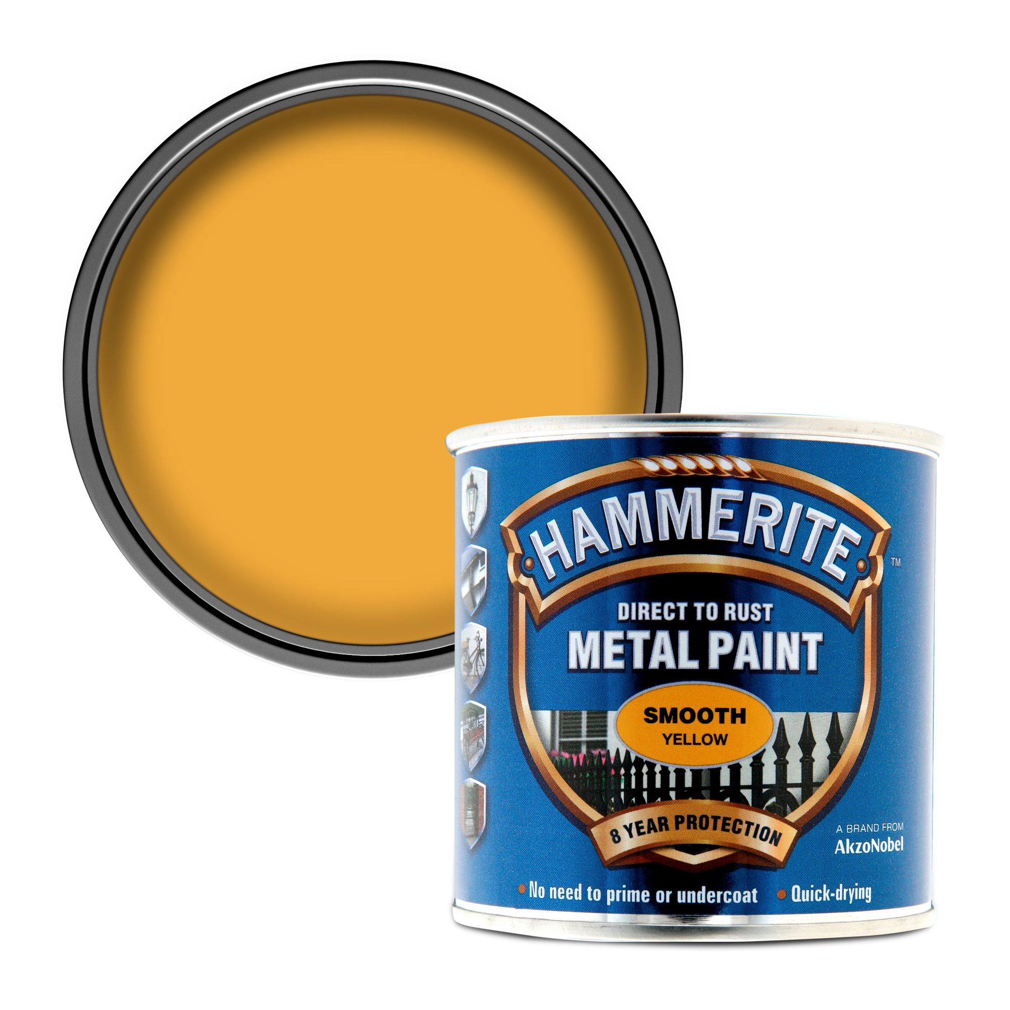 Hammerite Yellow Gloss Exterior Metal paint, 250ml Tin