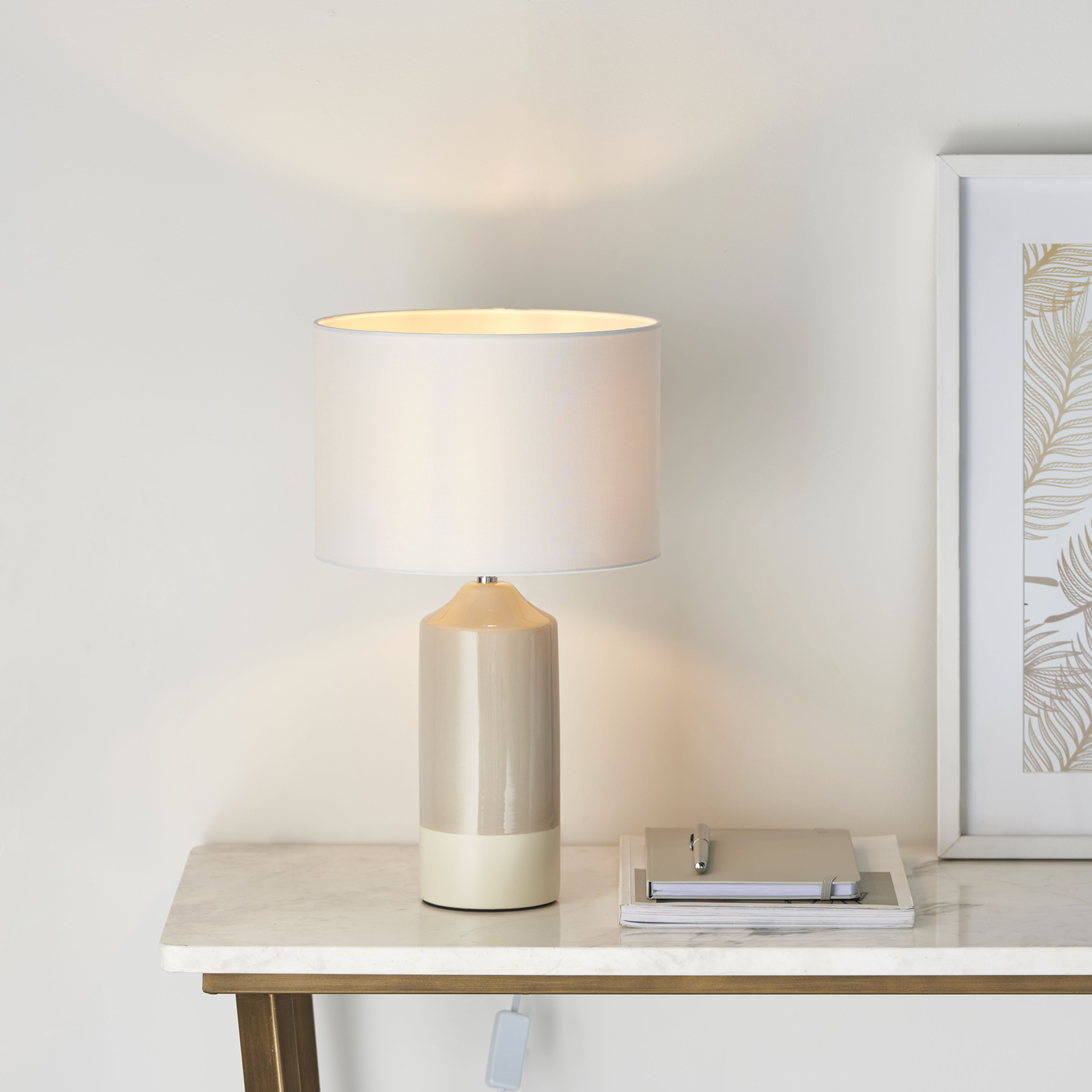 Harbour Studio Hado Gloss Taupe & white Table light | DIY at B&Q