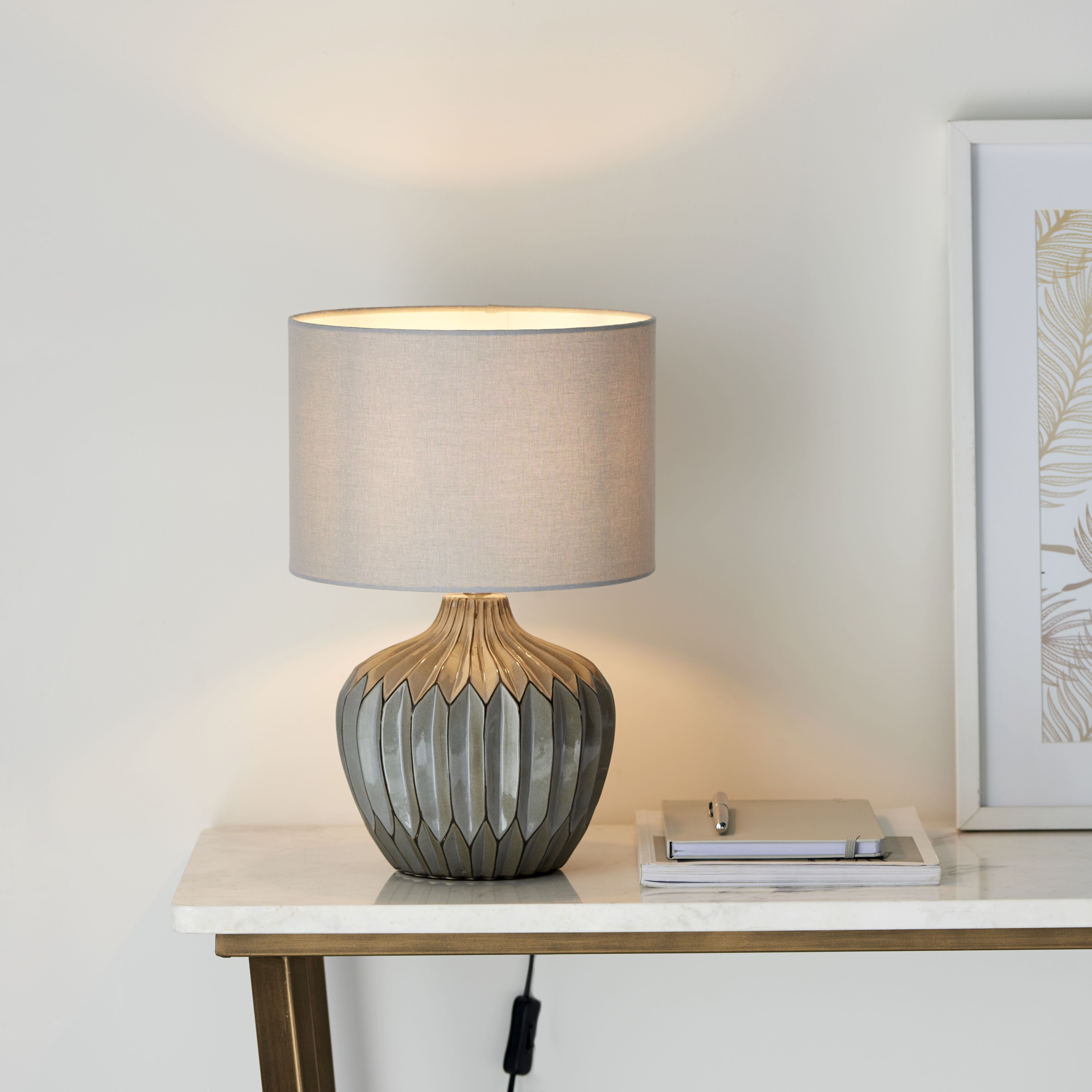 Harbour Studio Iris Ribbed Matt Grey Table light | DIY at B&Q