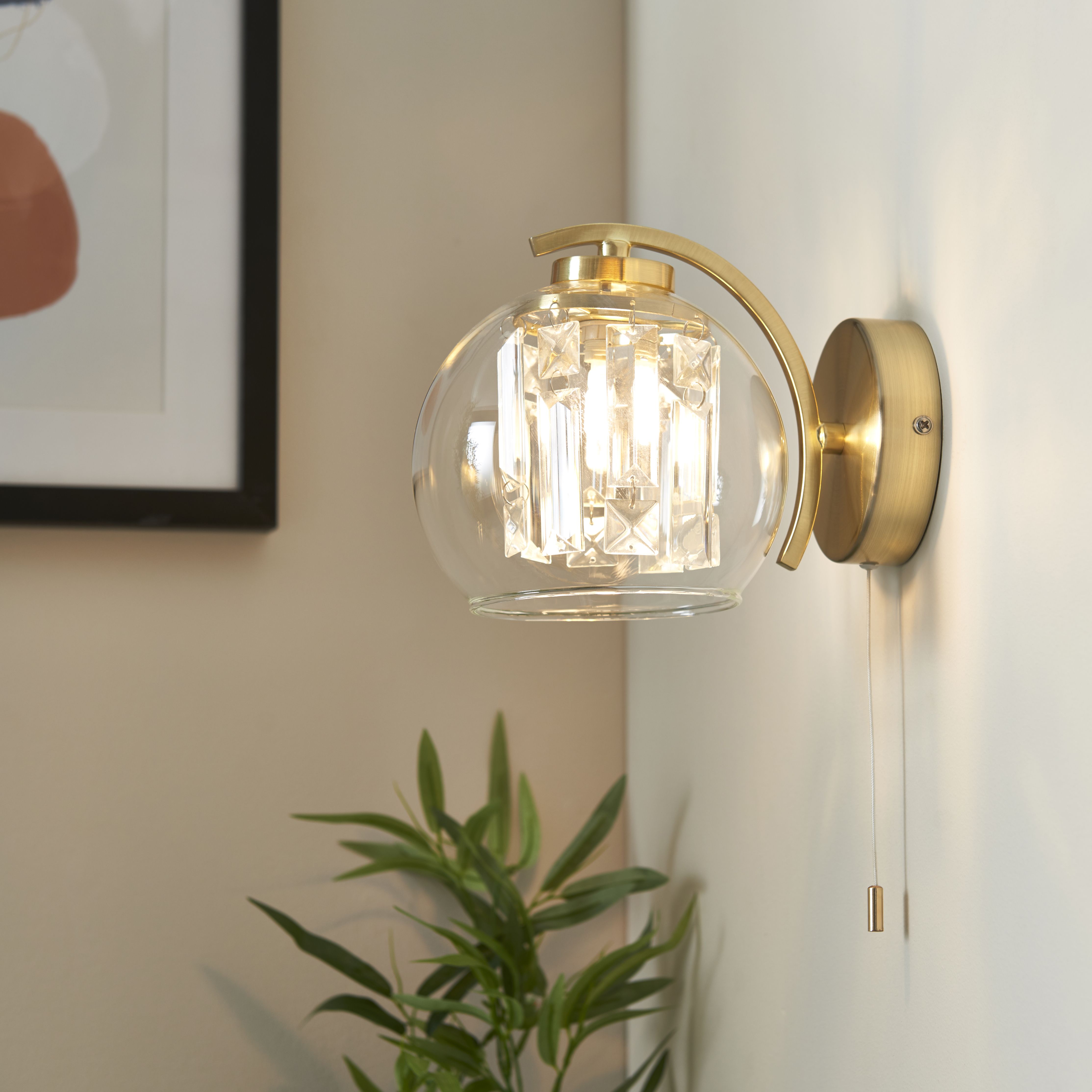 Harbour Studio Mallorie Satin Gold Wired LED Wall light | DIY at B&Q