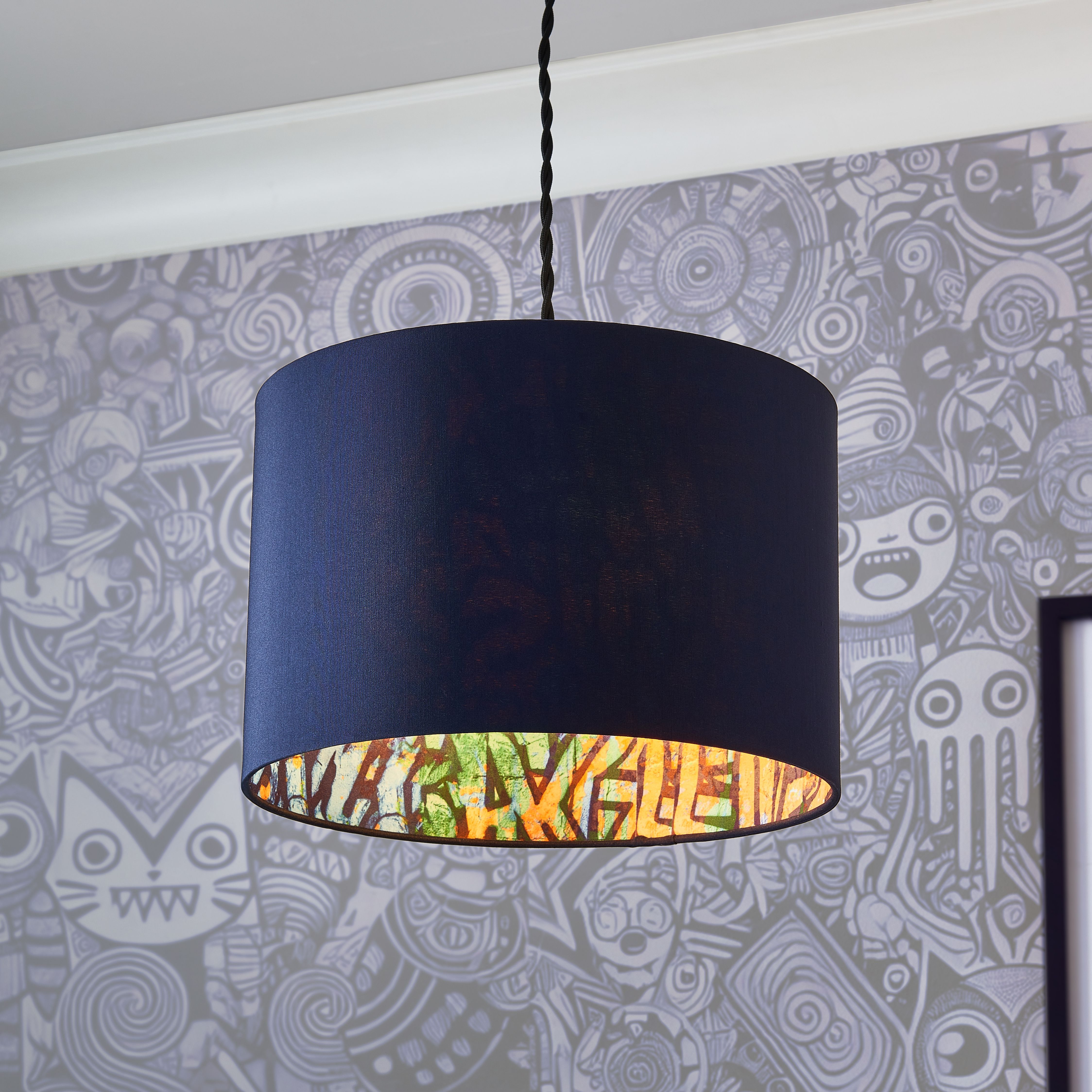 Harbour Studio Navy Blue Graffiti Cylinder Lamp shade (D)30cm