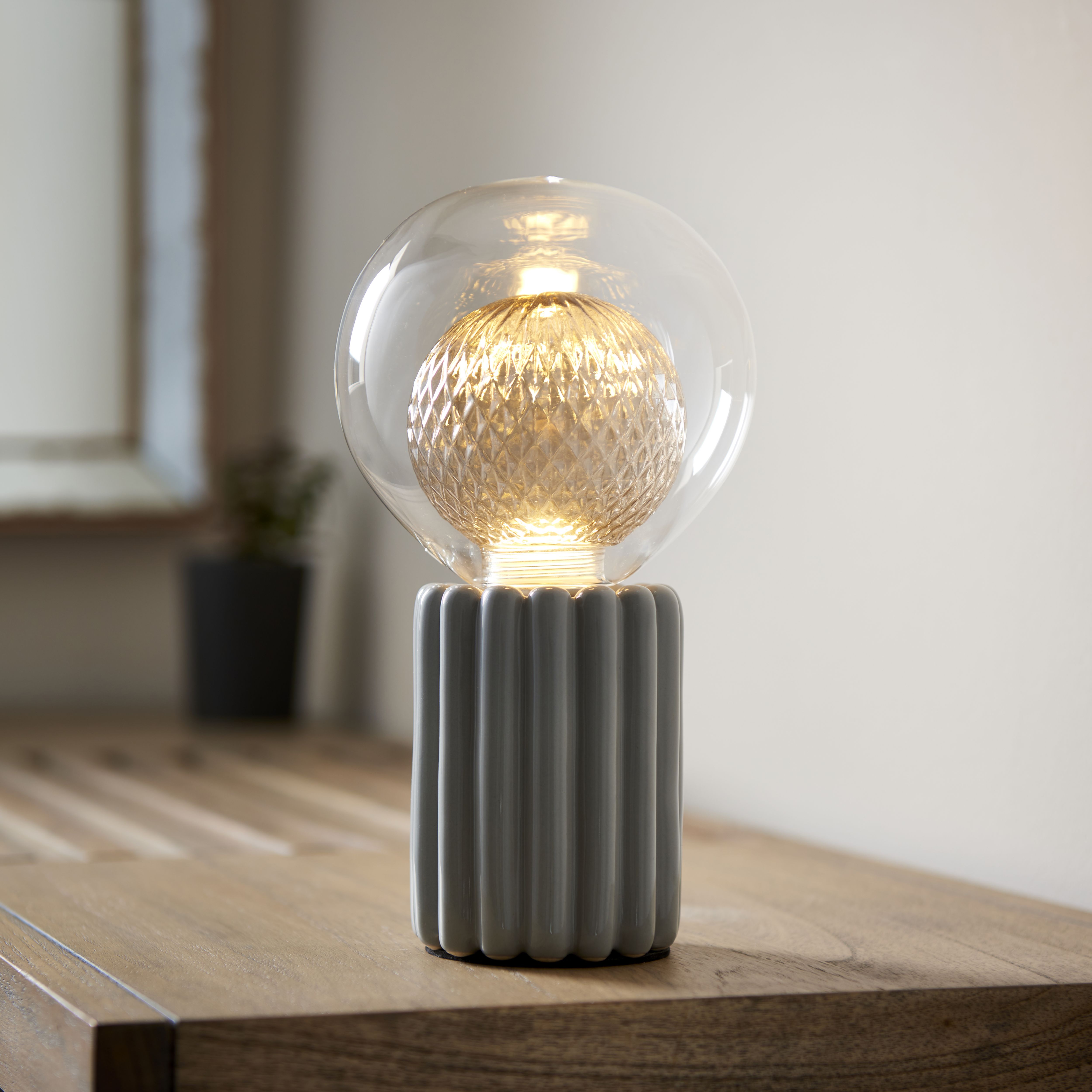 Harbour Studio Ribbed Gloss Grey Table light | DIY at B&Q