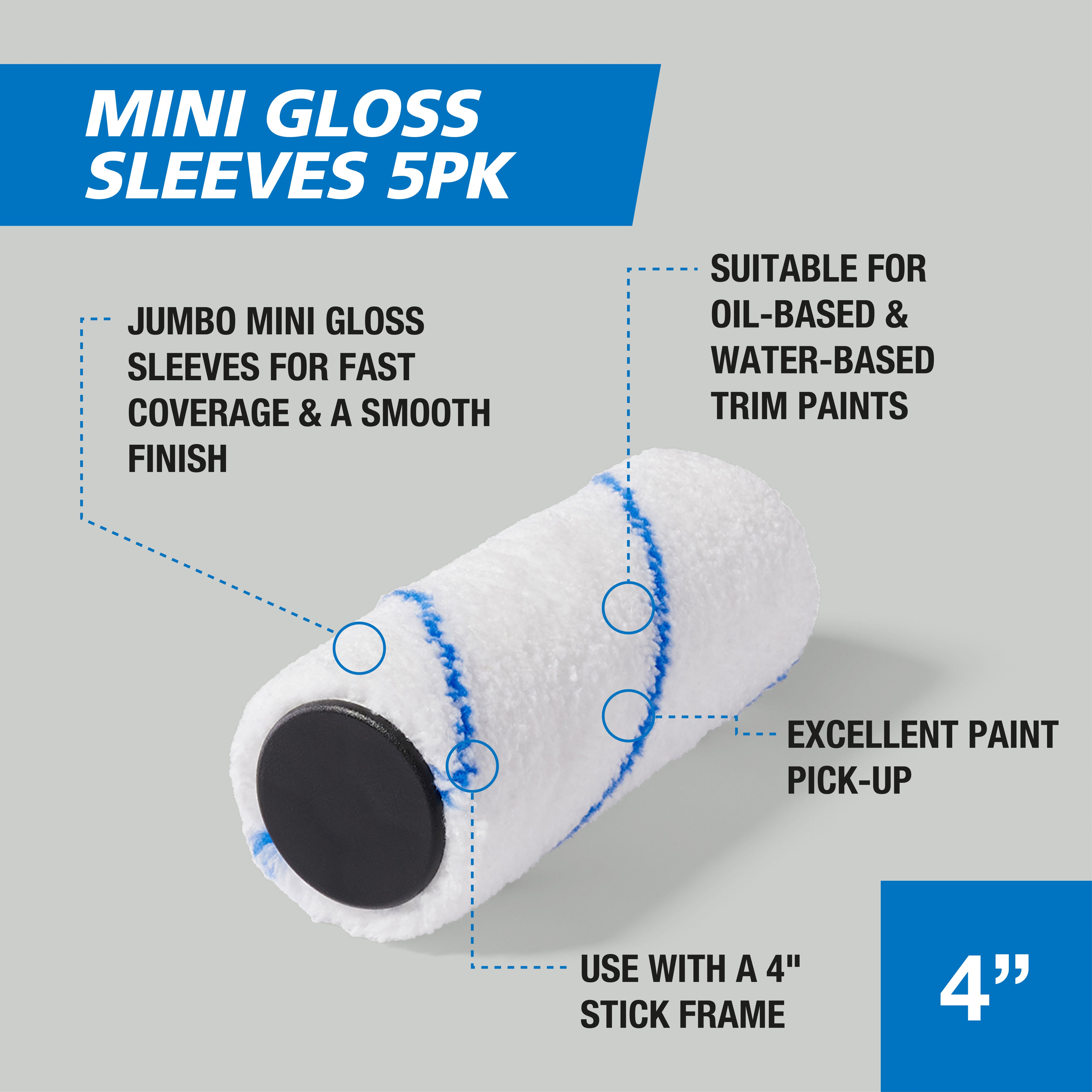 Harris Trade Gloss 4" Mini Roller sleeve, Pack of 5