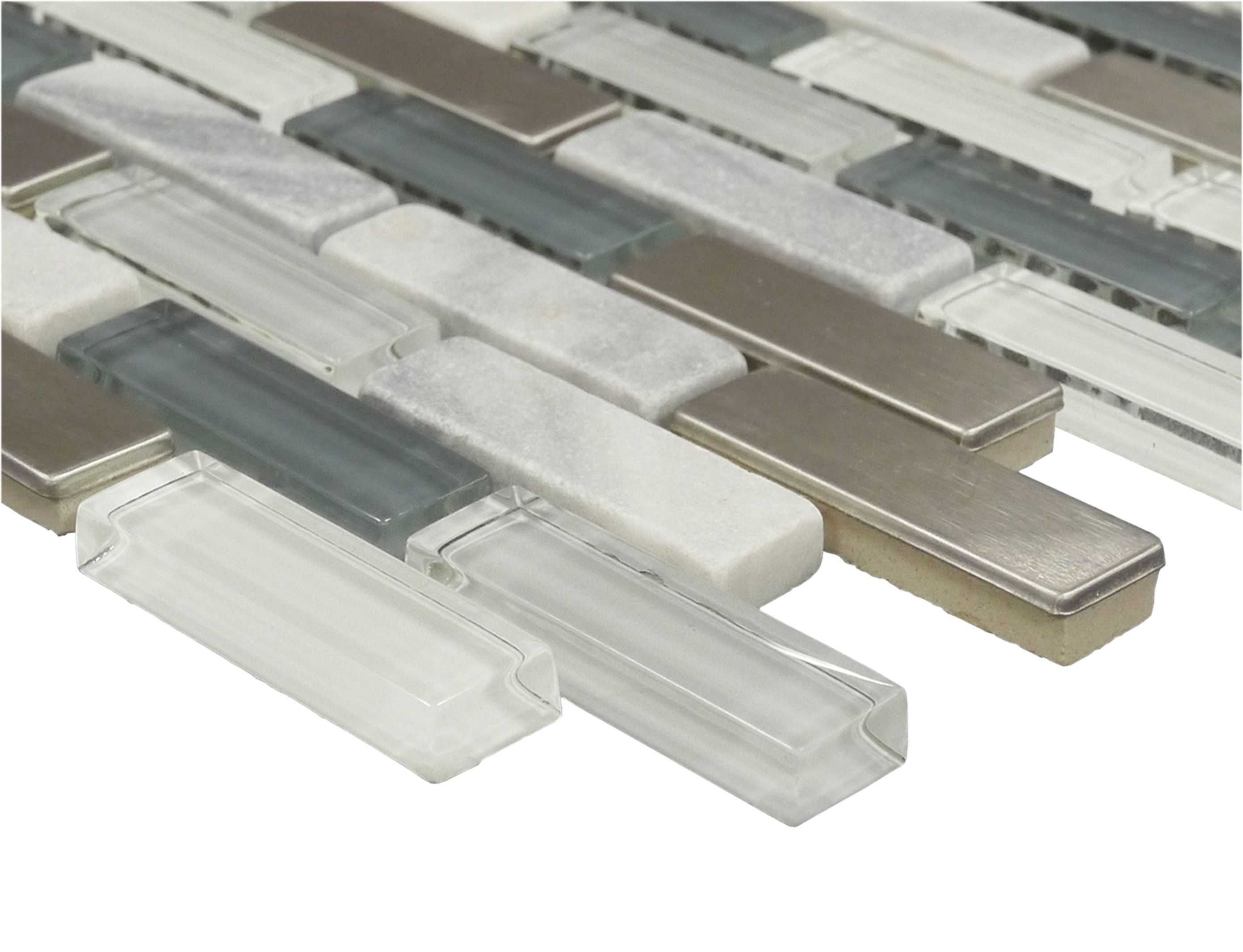 Helsinki Blue & grey Matt Gloss & matt Linear brick Glass & stone ...