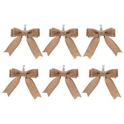 Hessian effect Fabric Bow Decoration, Pack of 6
