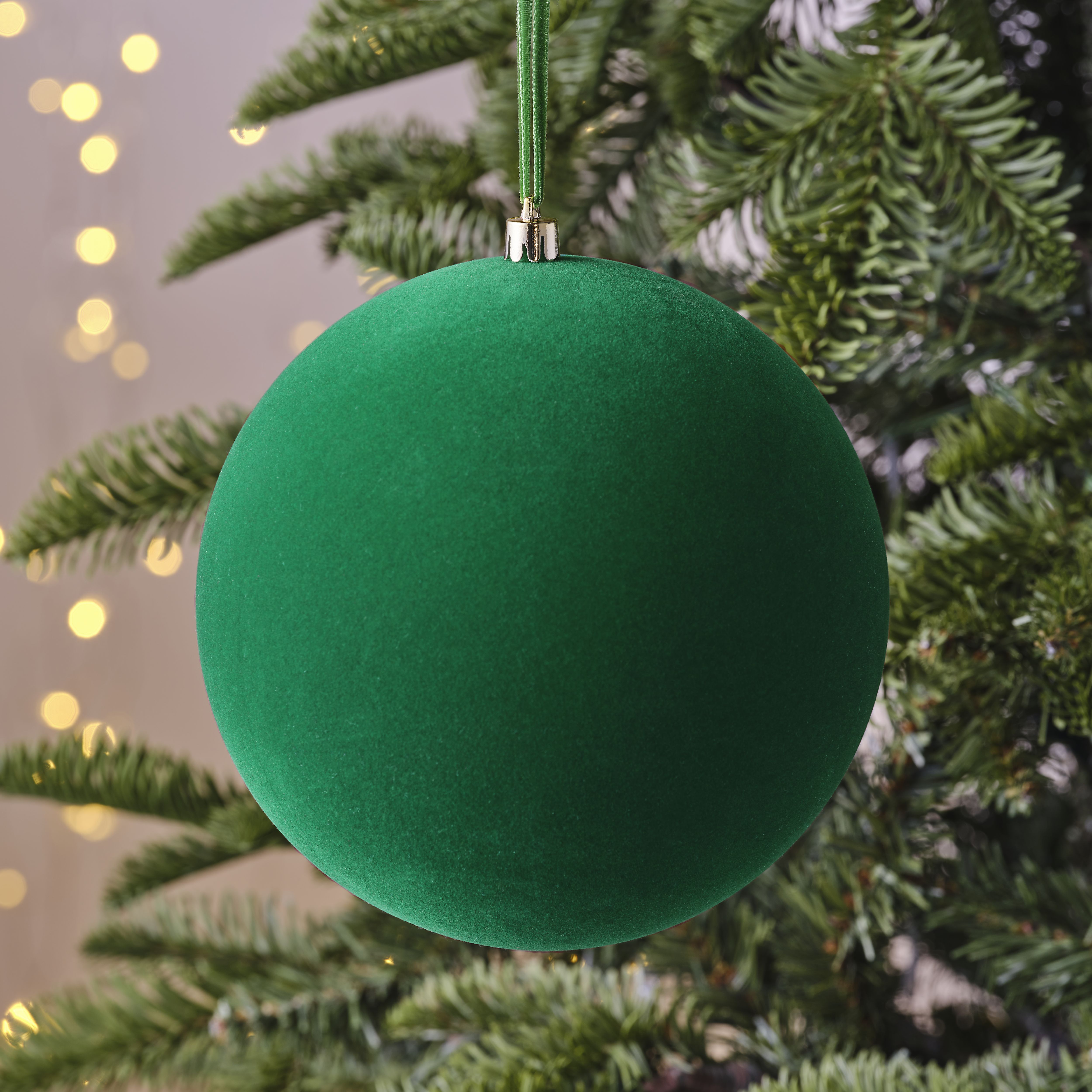 Historical twist Green Flocked effect Plastic Round Bauble (D) 150mm