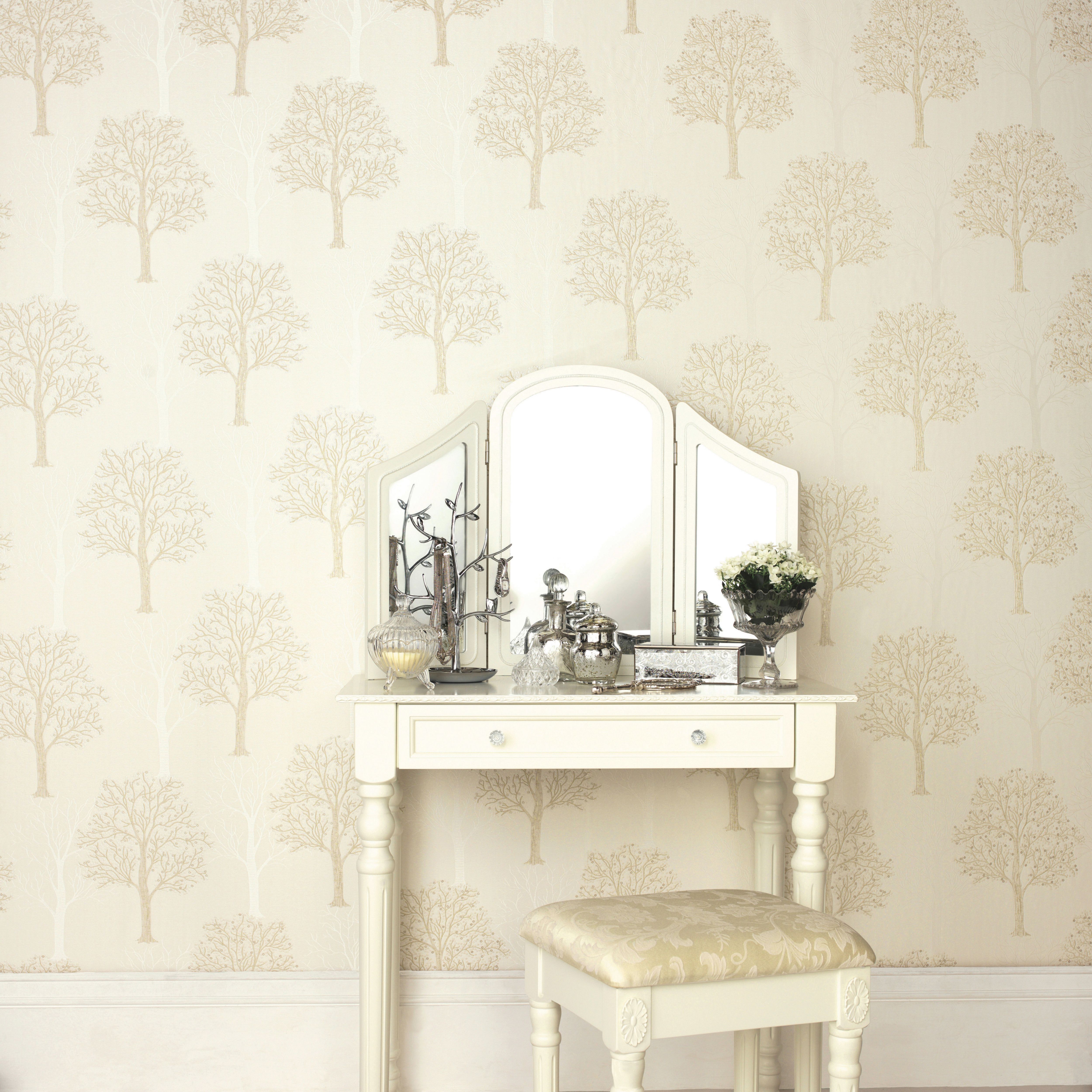 Holden Décor Opus Ornella Cream Metallic effect Tree Embossed Wallpaper ...