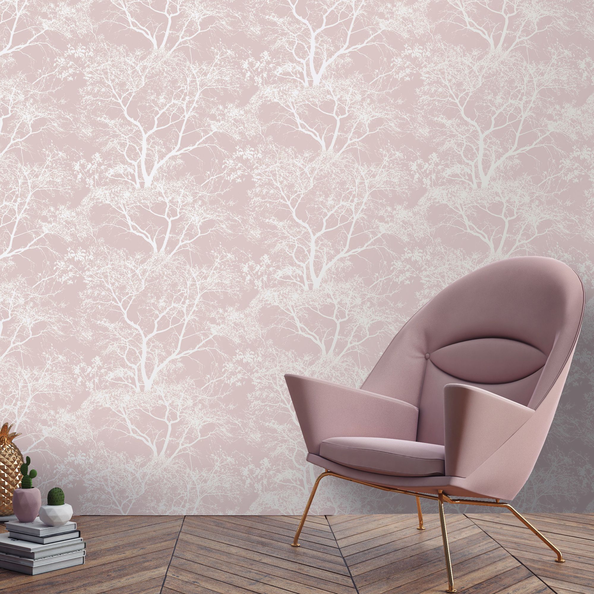 Holden Décor Statement Whispering Pink Glitter effect Tree Textured ...