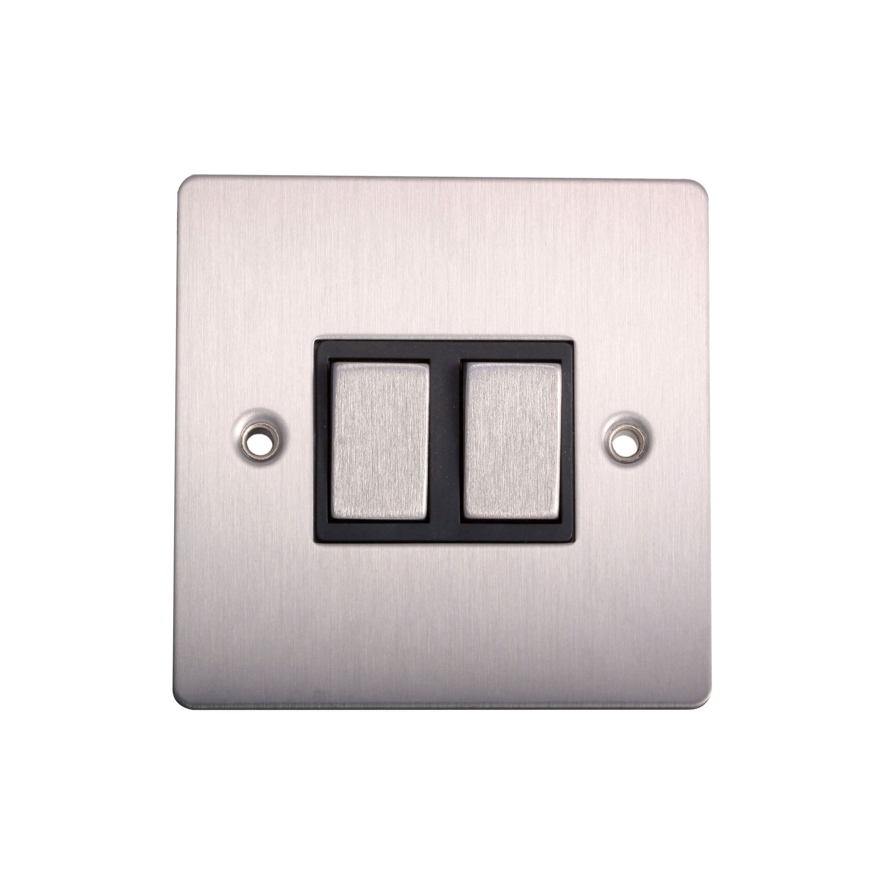 Holder 10A 2 way Brushed stainless steel effect Double Light Switch ...
