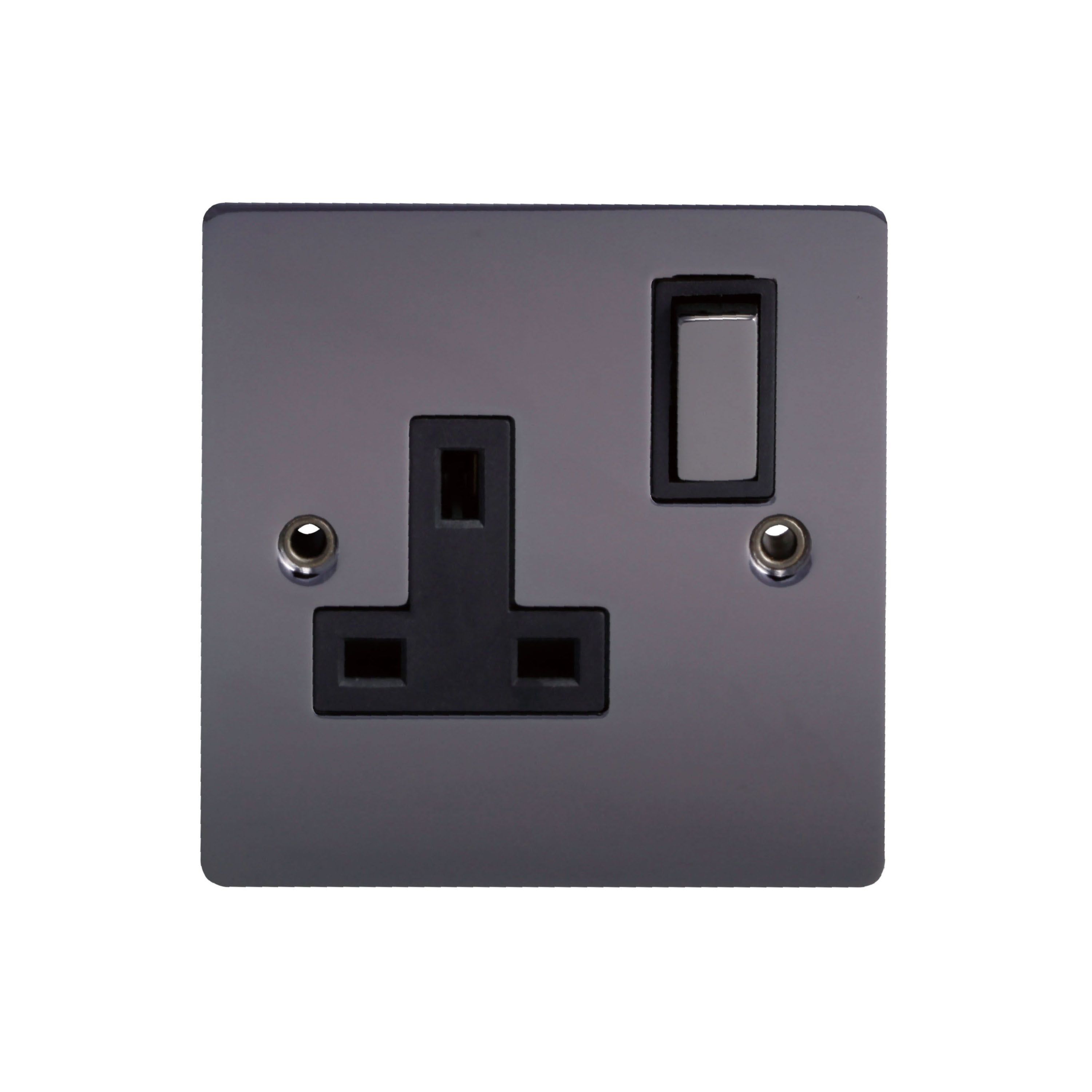 Holder Black nickel effect Single 13A Switched Socket with Black ...