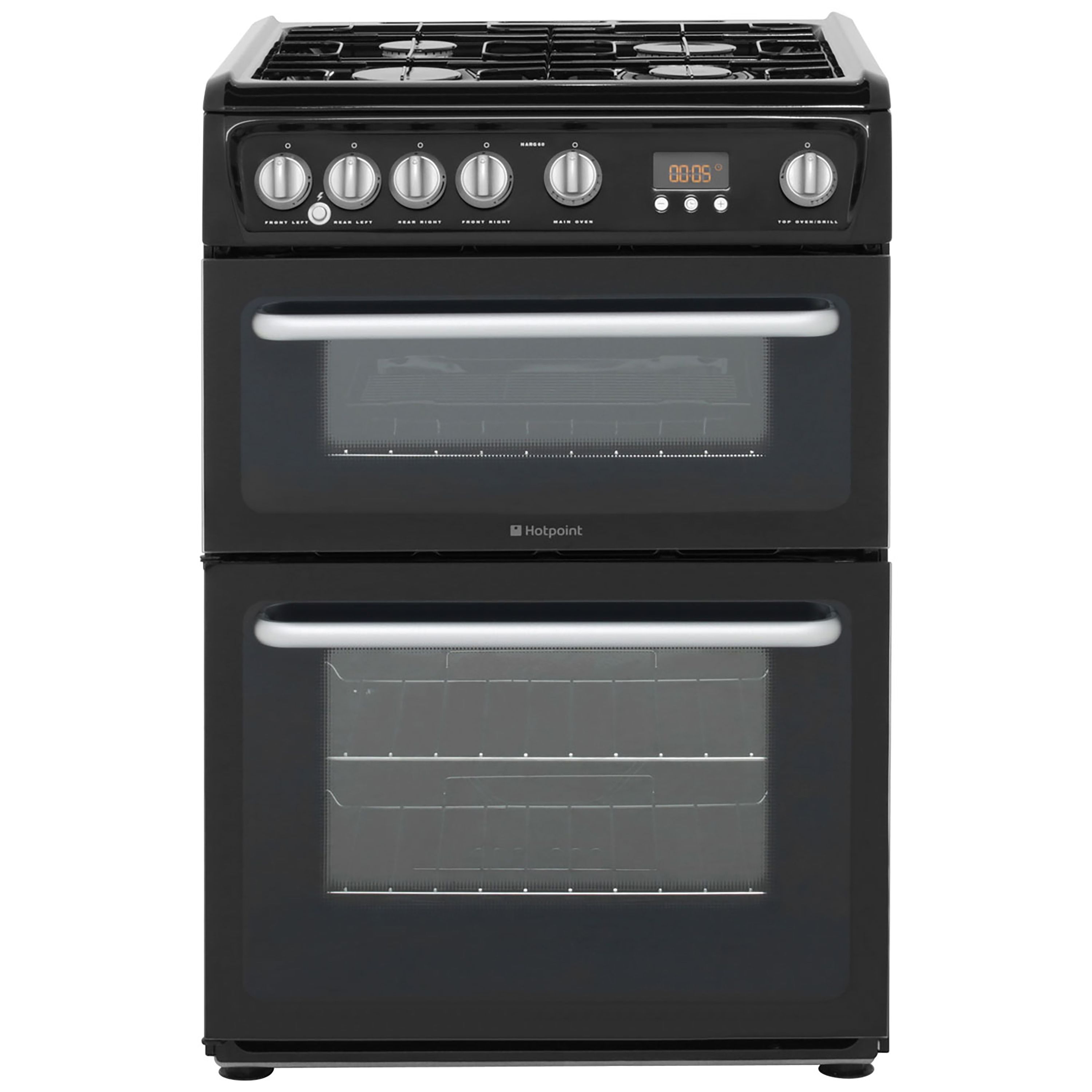 Hotpoint HDE3211BWUK 60cm Double Gas Cooker with Gas Hob - Black