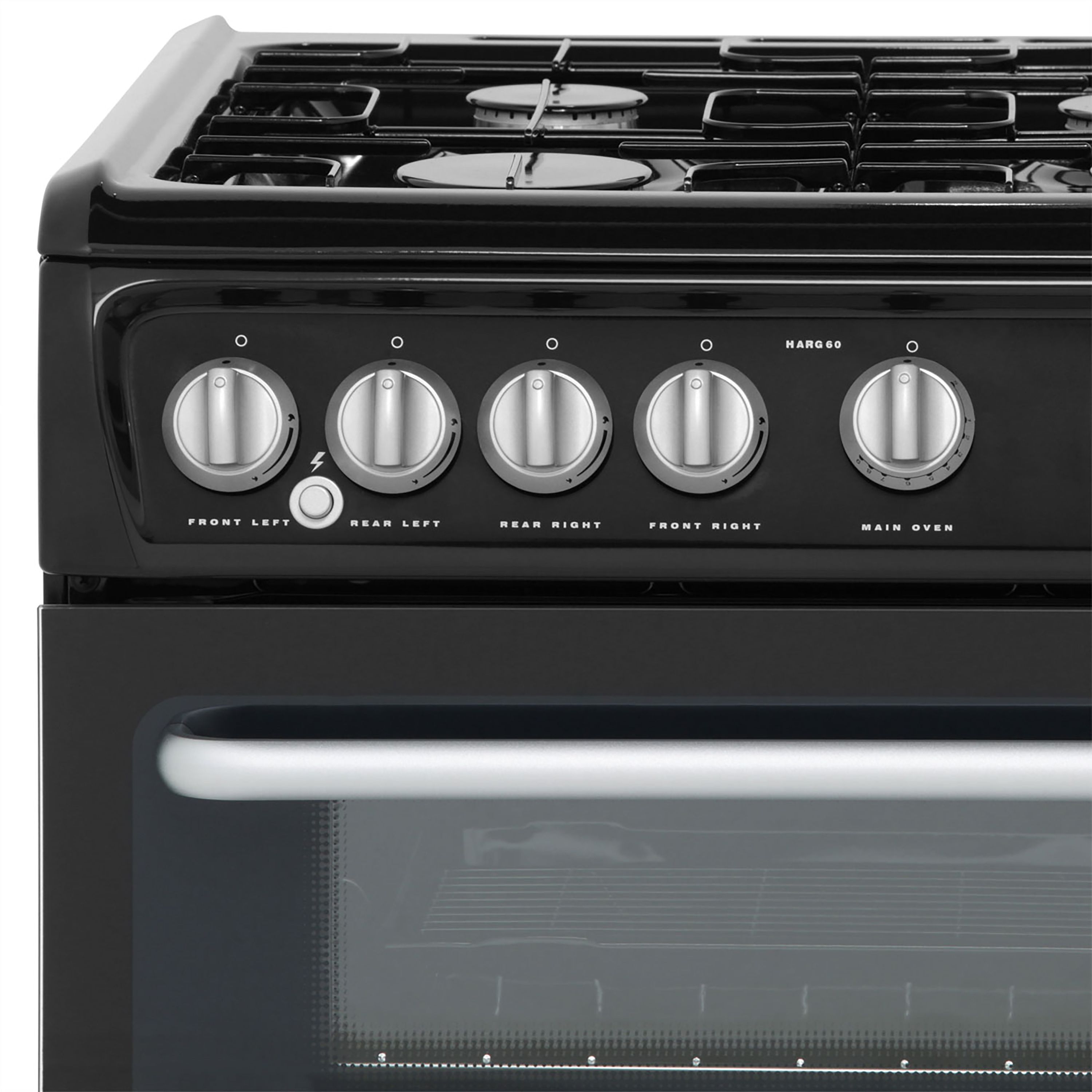 Hotpoint HDE3211BWUK 60cm Double Gas Cooker with Gas Hob - Black
