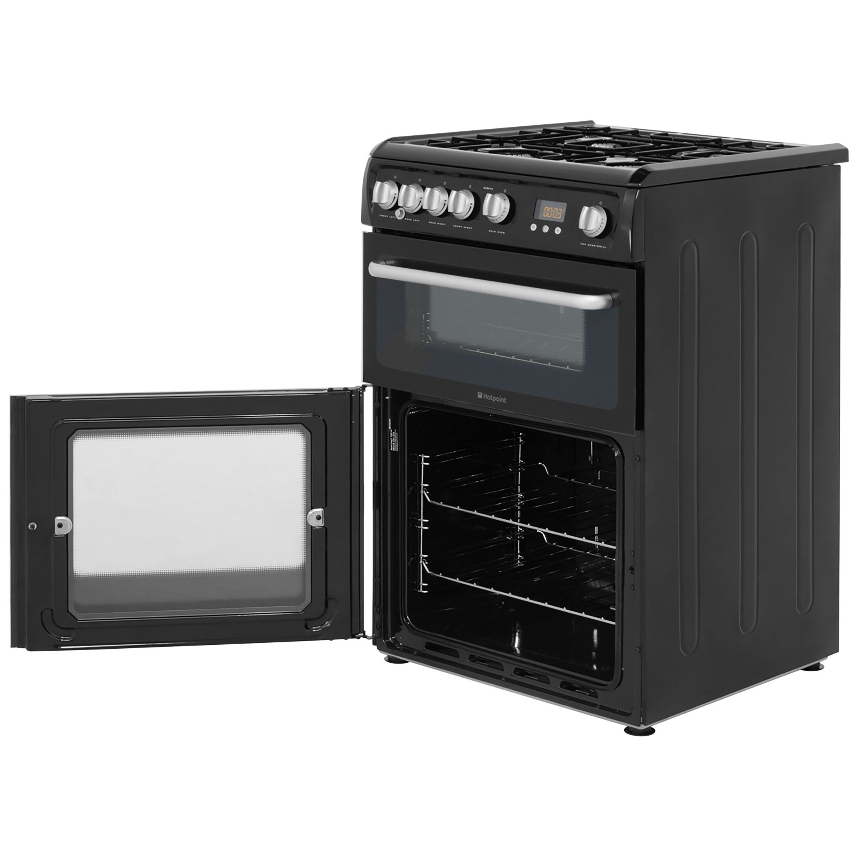 Hotpoint HDE3211BWUK 60cm Double Gas Cooker with Gas Hob - Black