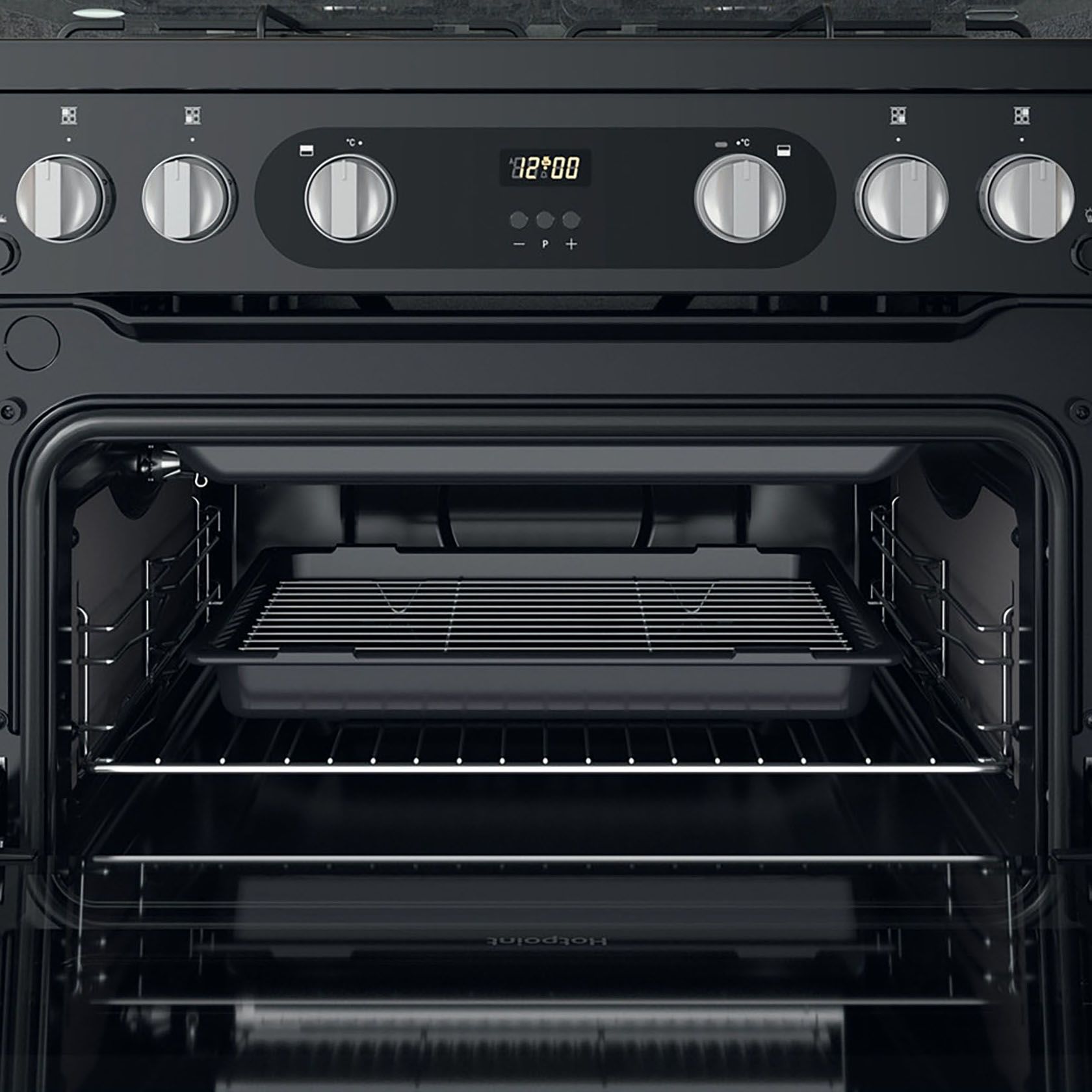 Hotpoint HDM67G0C2CB/UK 60cm Double Gas Cooker with Gas Hob - Black