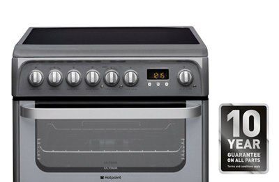 Hotpoint HUE61G S 60cm Double Electric Cooker with Ceramic Hob - Grey