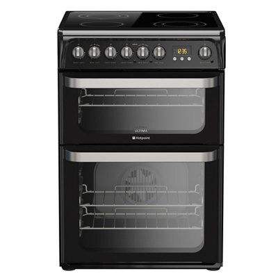 Hotpoint HUE61K S 60cm Double Electric Cooker with Ceramic Hob - Black