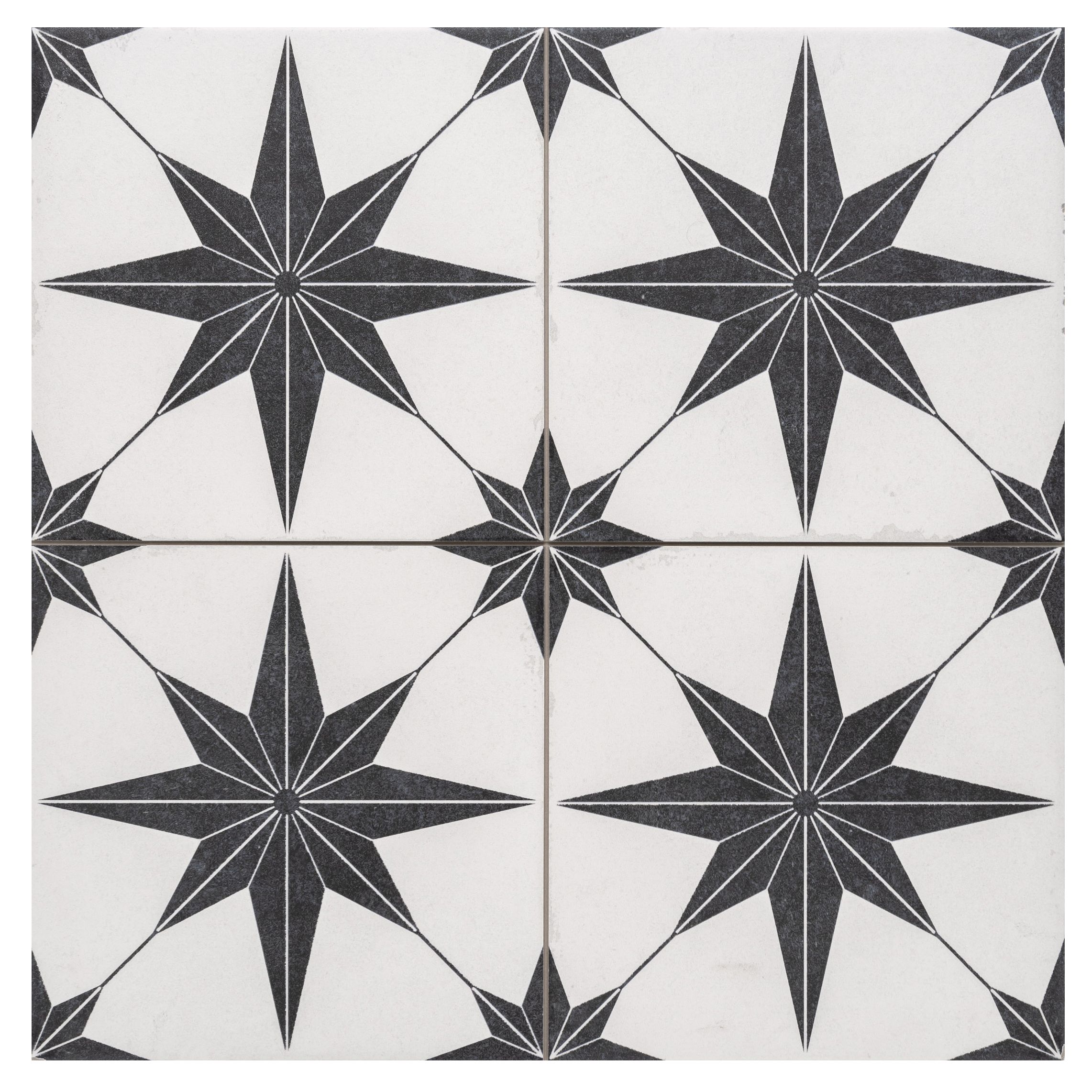House of Mosaics Etoile White & Black Matt Patterned Distressed effect ...