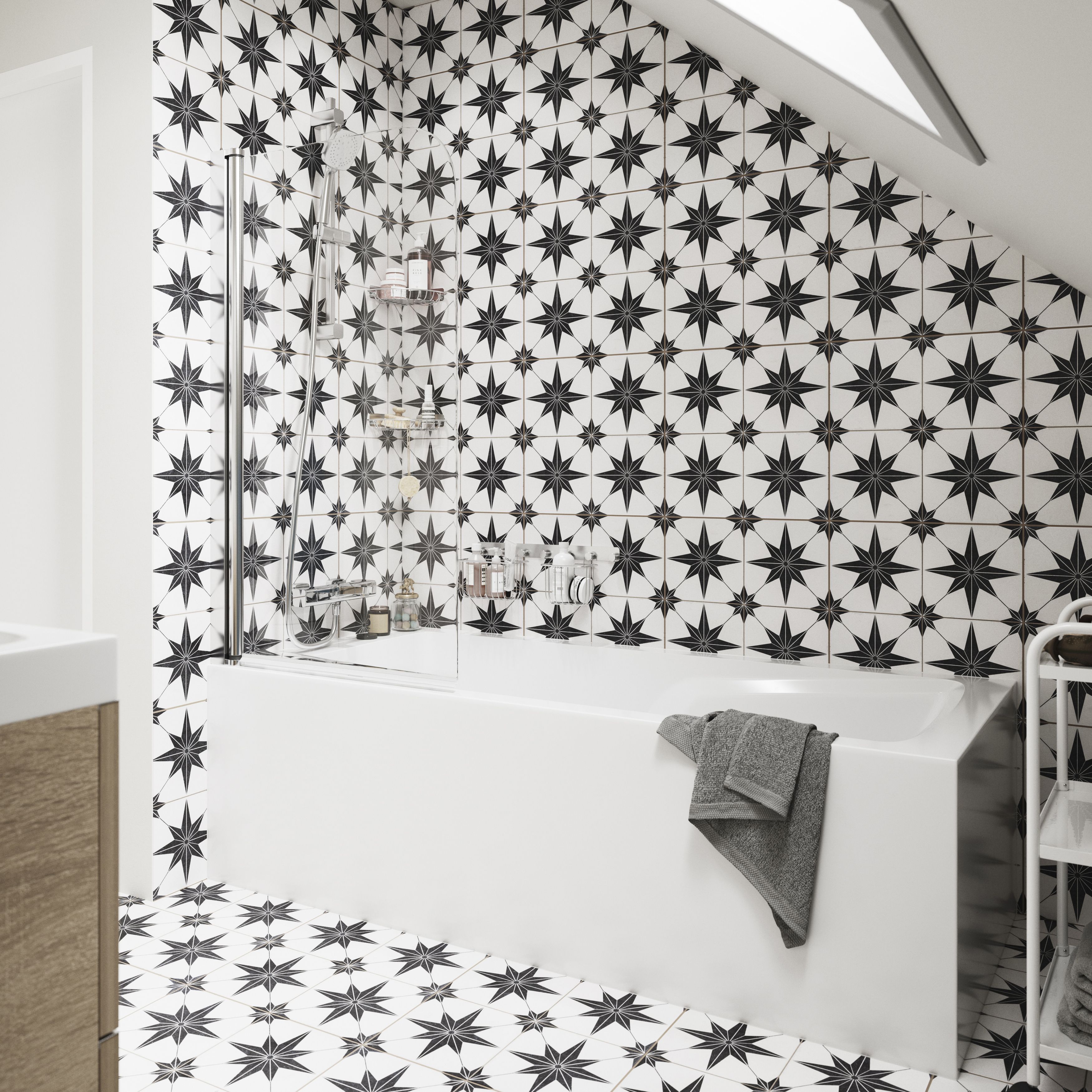 House of Mosaics Etoile White & Black Matt Patterned Distressed effect ...
