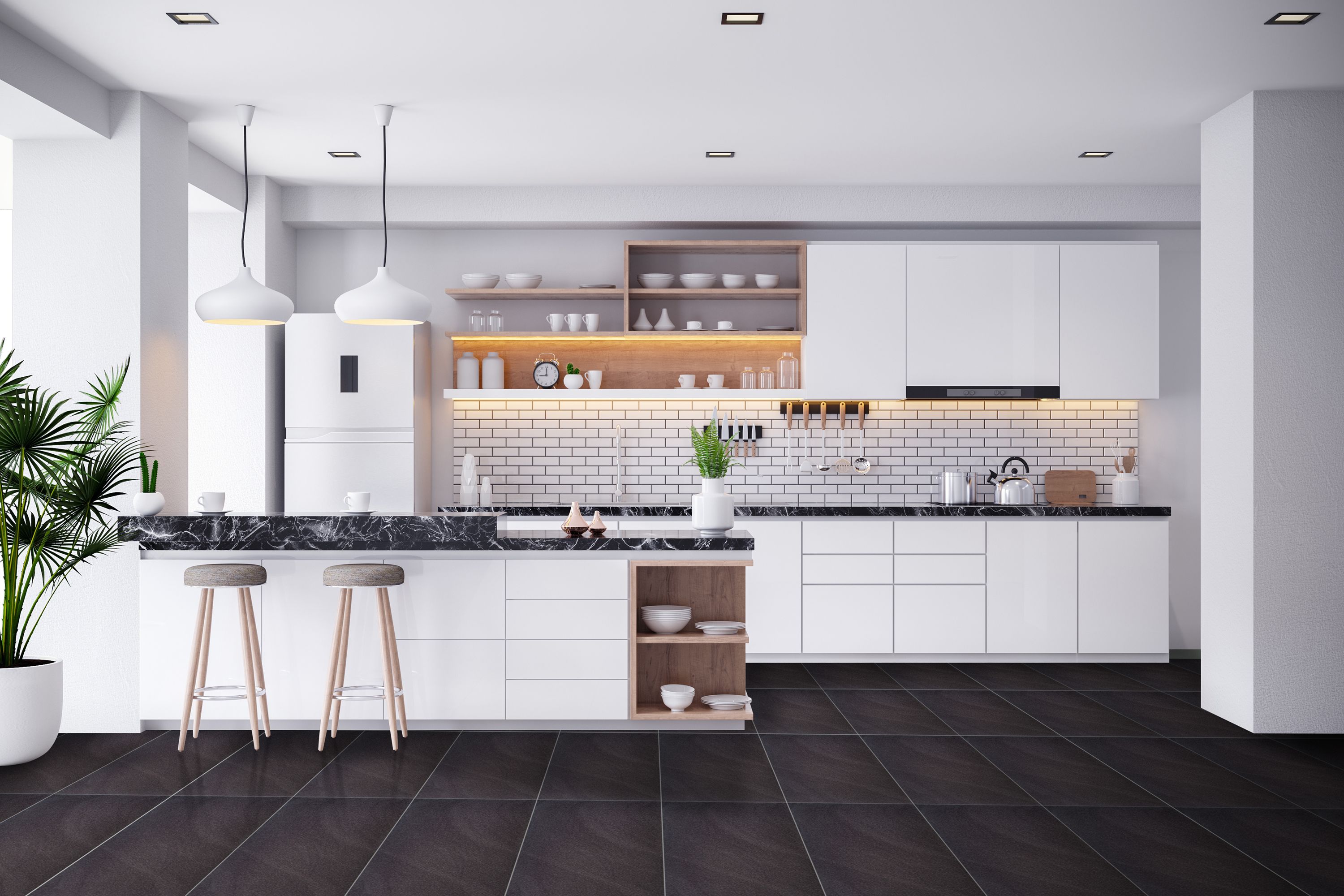 House of Mosaics Opulence Black Gloss Ripple Stone effect Porcelain ...