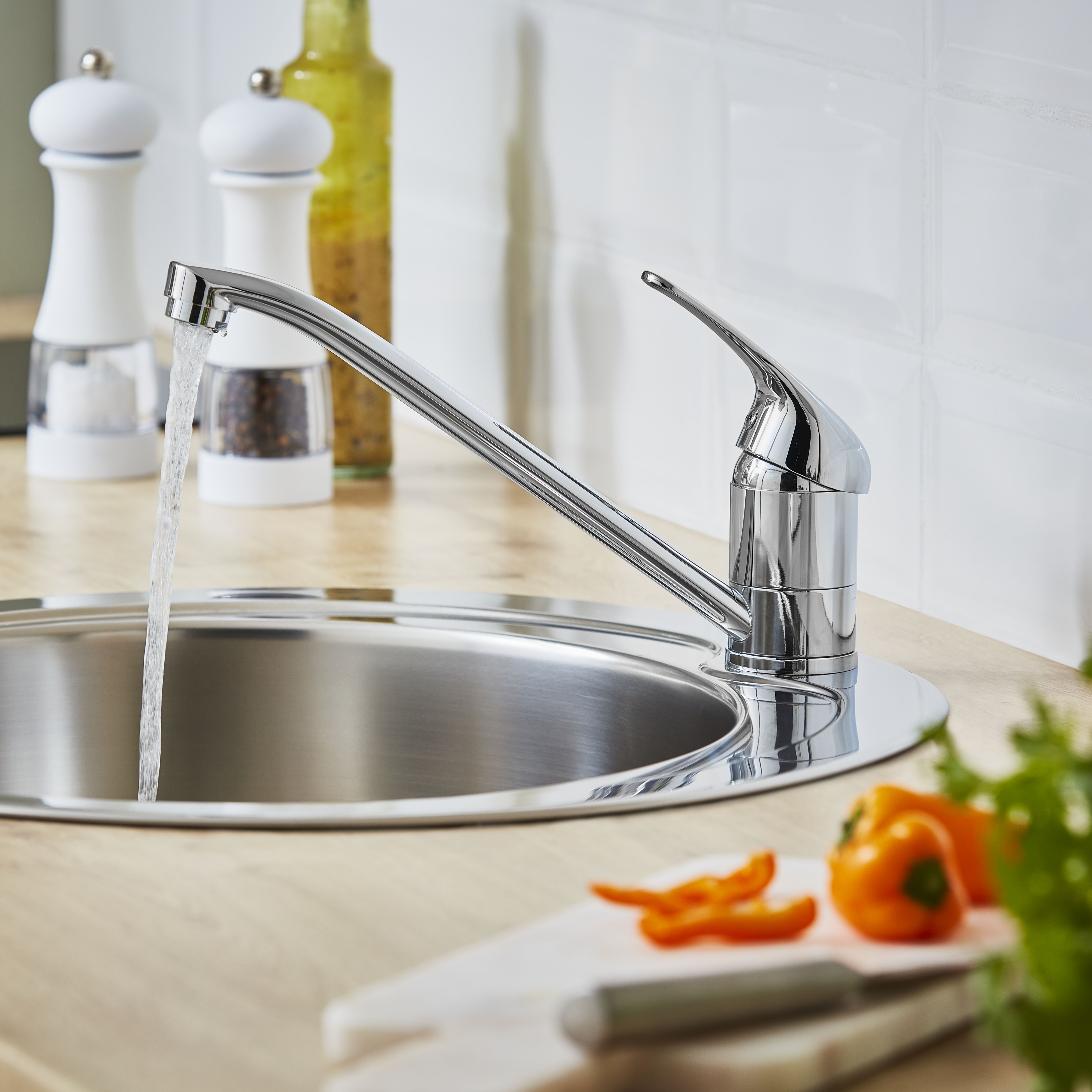 Huka Chrome effect Kitchen Top lever Tap