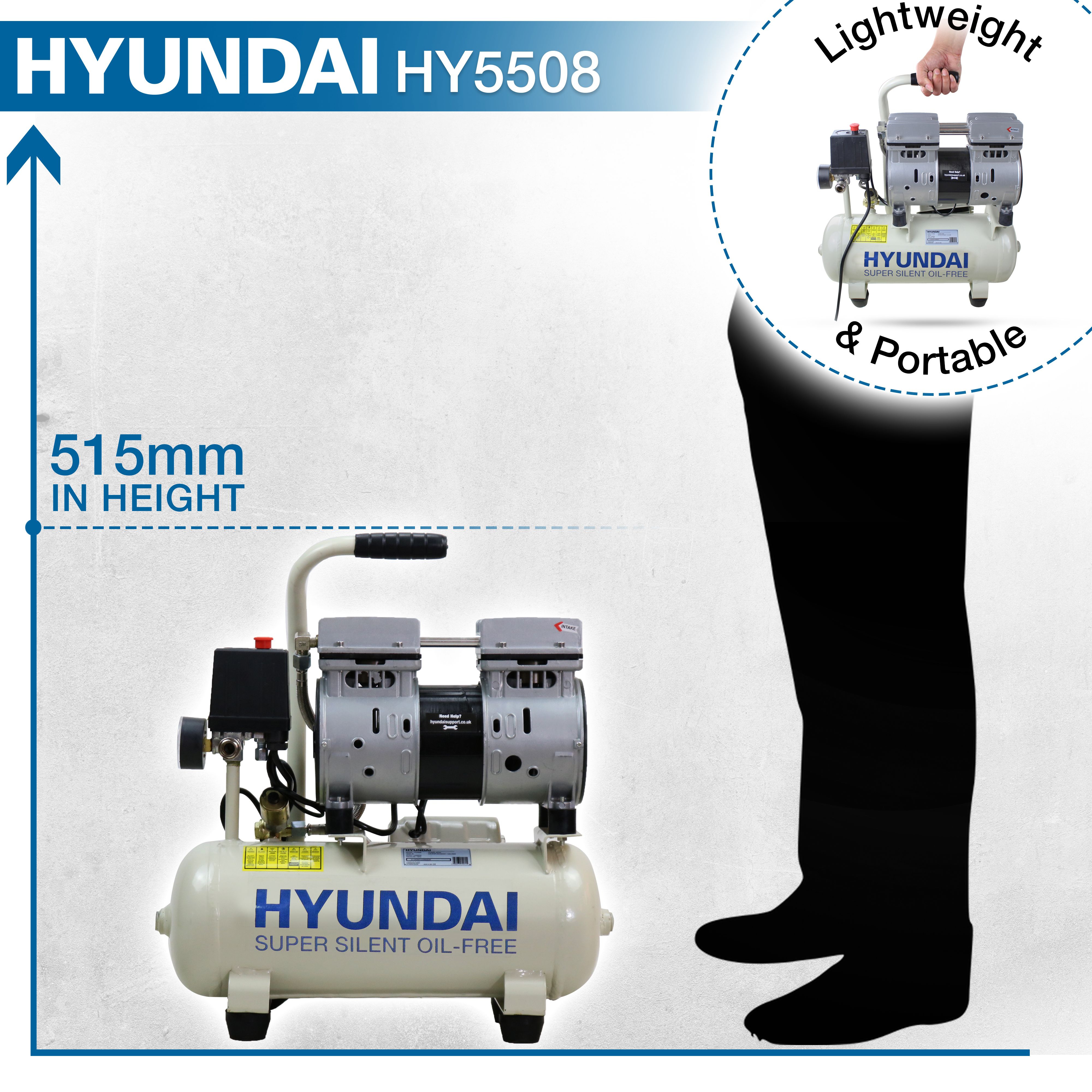 Hyundai Silent 230V 8L Corded Compressor HY5508