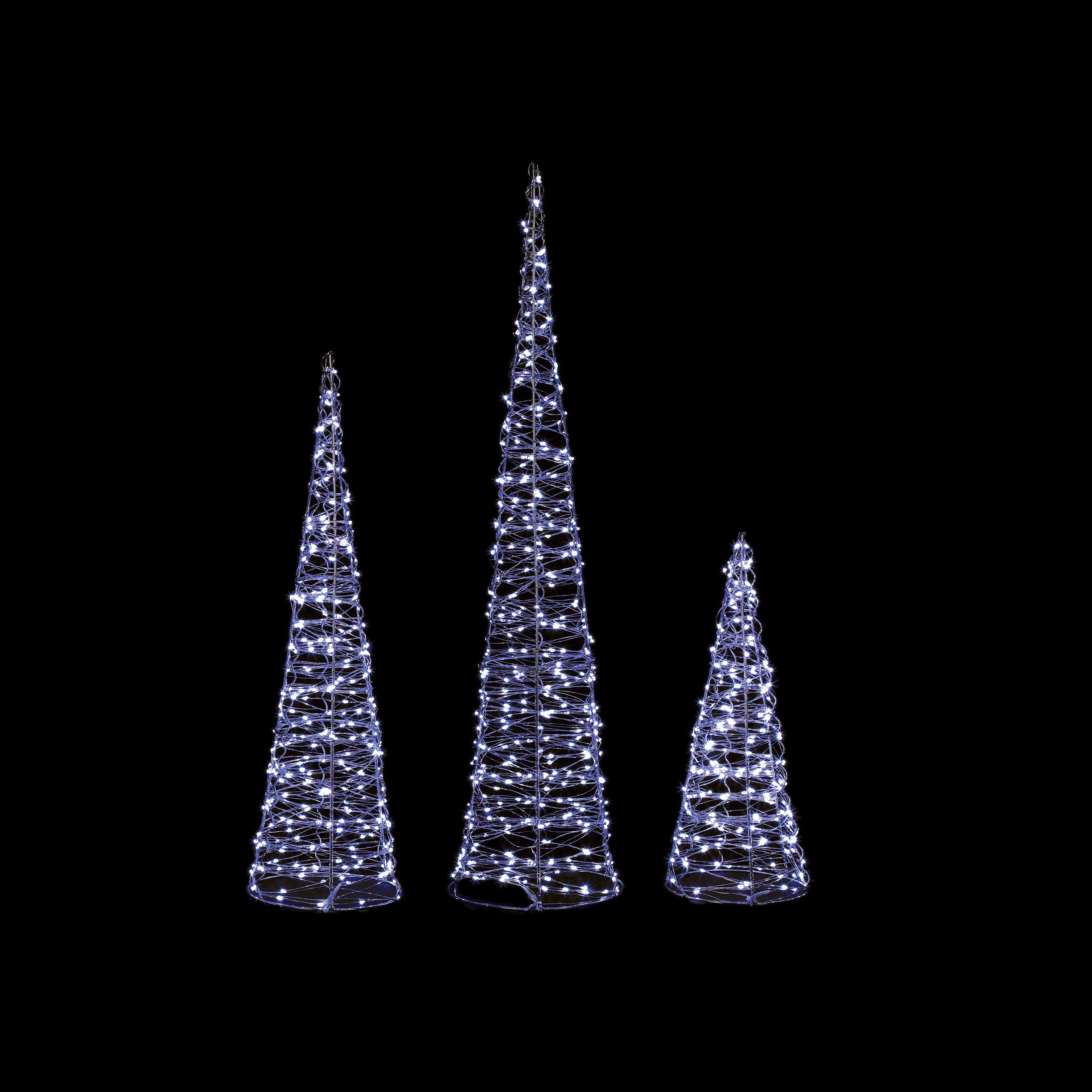 Ice white LED Cones Freestanding Silhouette, Set of 3