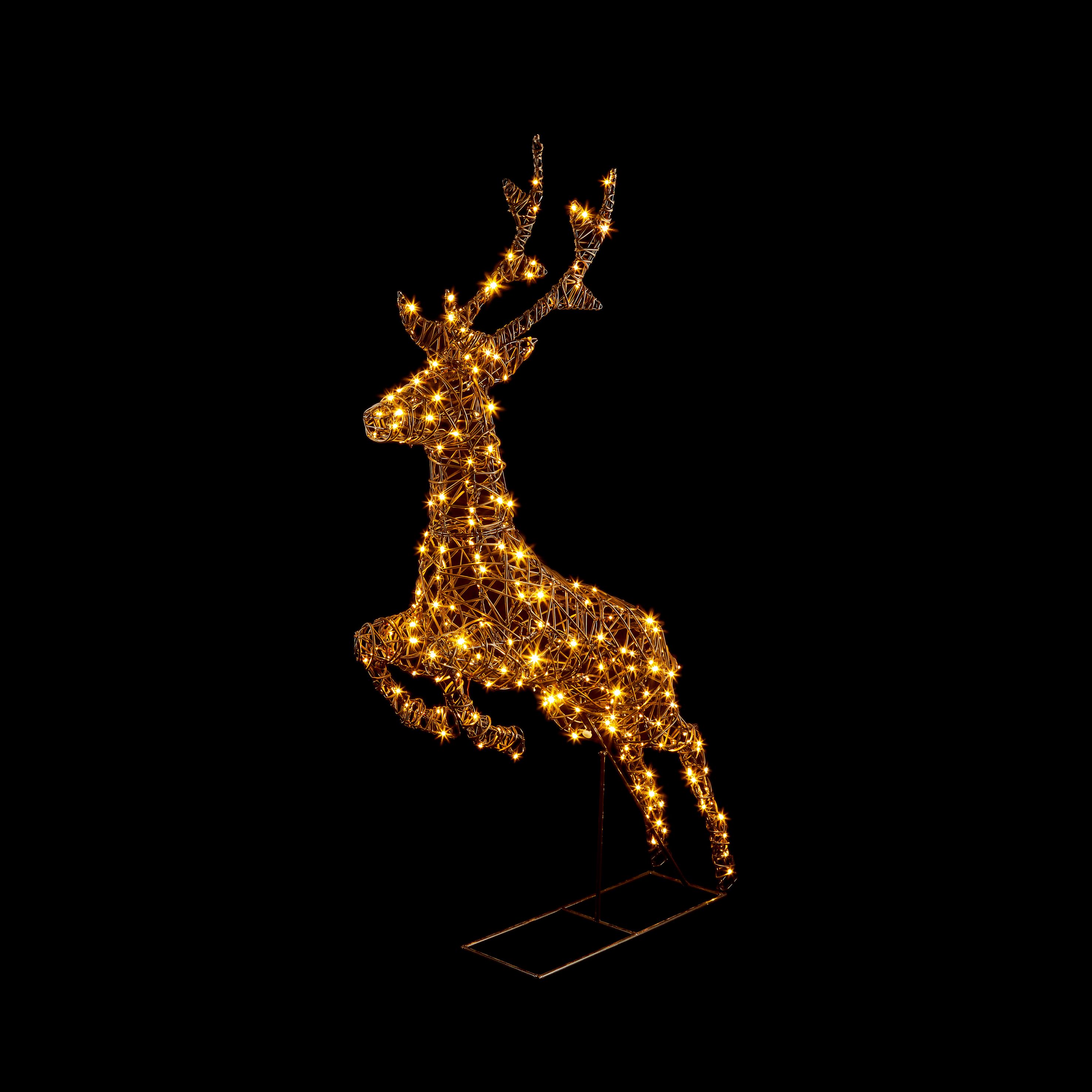 Ice white & warm white LED Brown Rattan Prancing Stag Freestanding ...