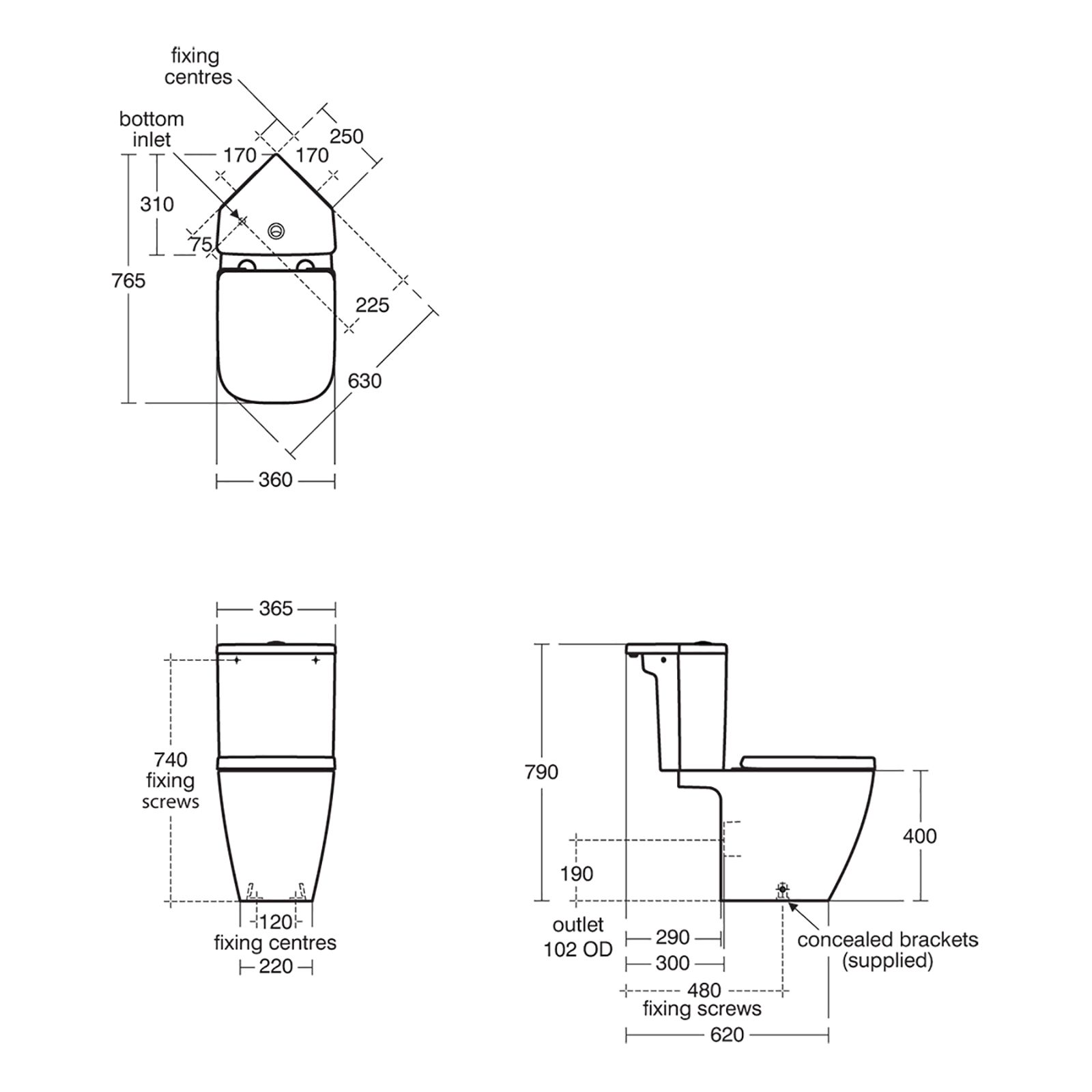 Ideal Standard i.life S Corner White Close coupled Side inlet Water ...
