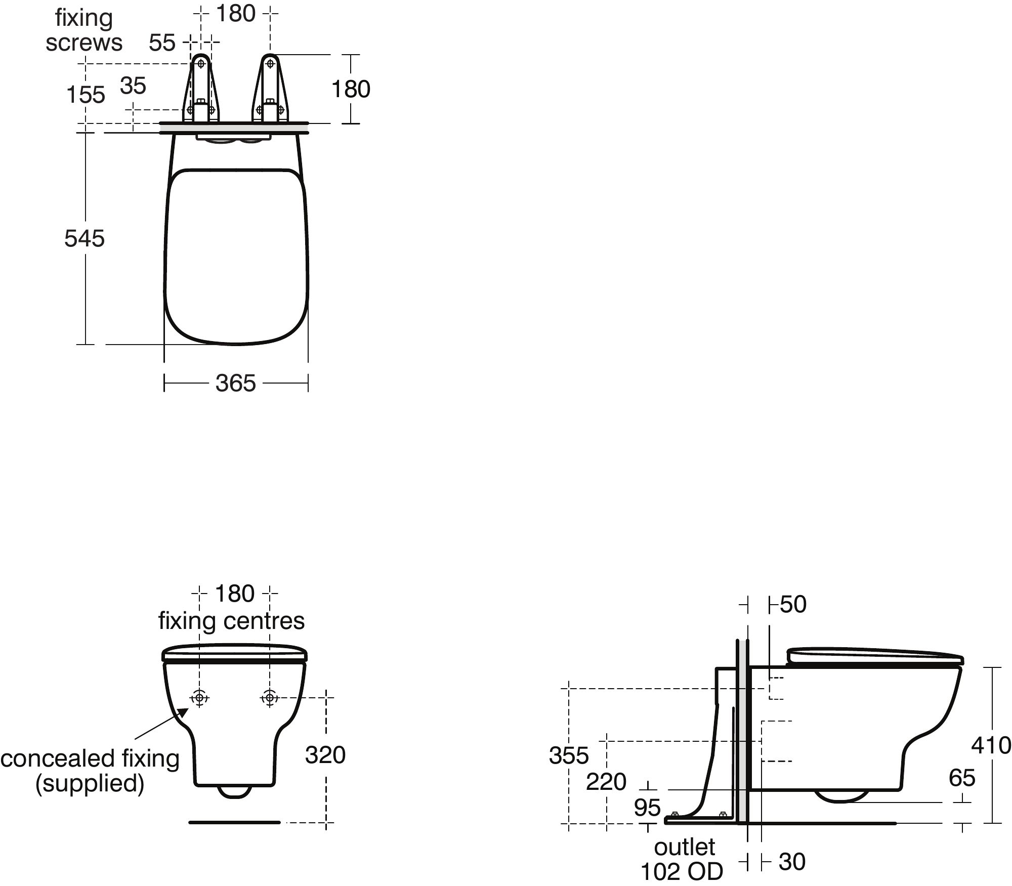 Ideal Standard Studio echo Contemporary Wall hung Boxed rim Toilet with ...