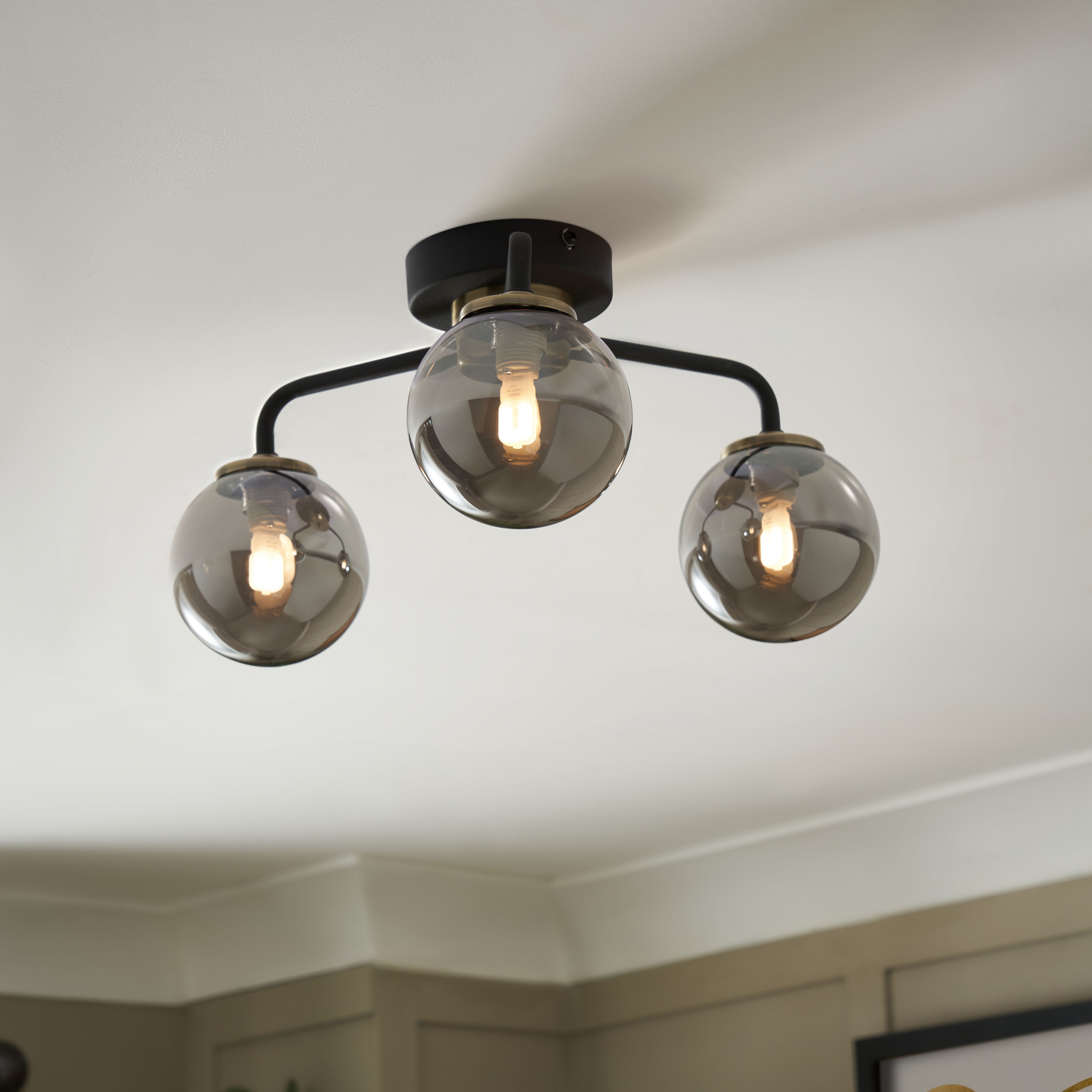 Inlight Agile Flush Matt Glass & metal Black Antique brass & smoked ...