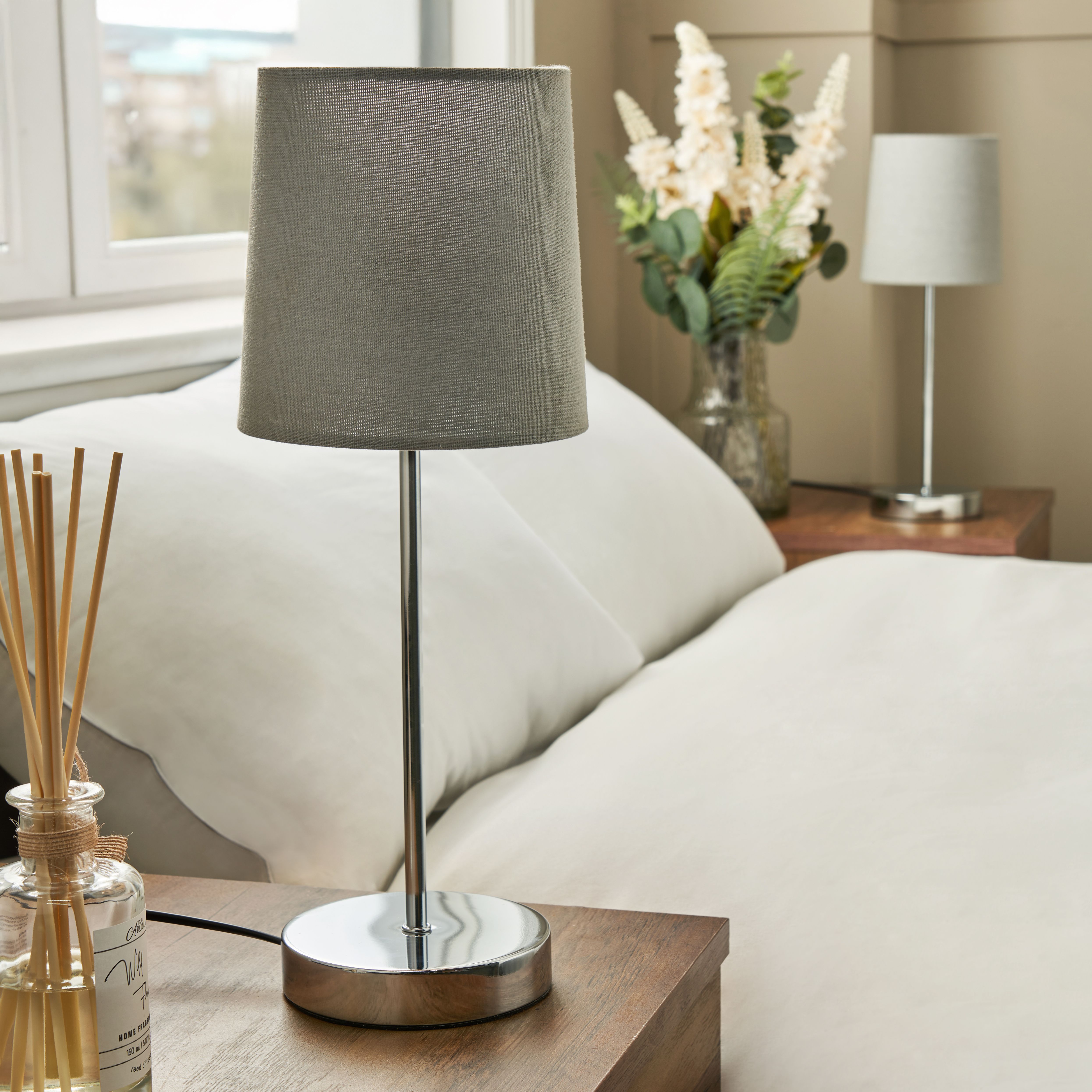 INLIGHT AMANA ROUND POLISHED MIRRORED CHROME EFFECT TABLE LAMP, PAIR