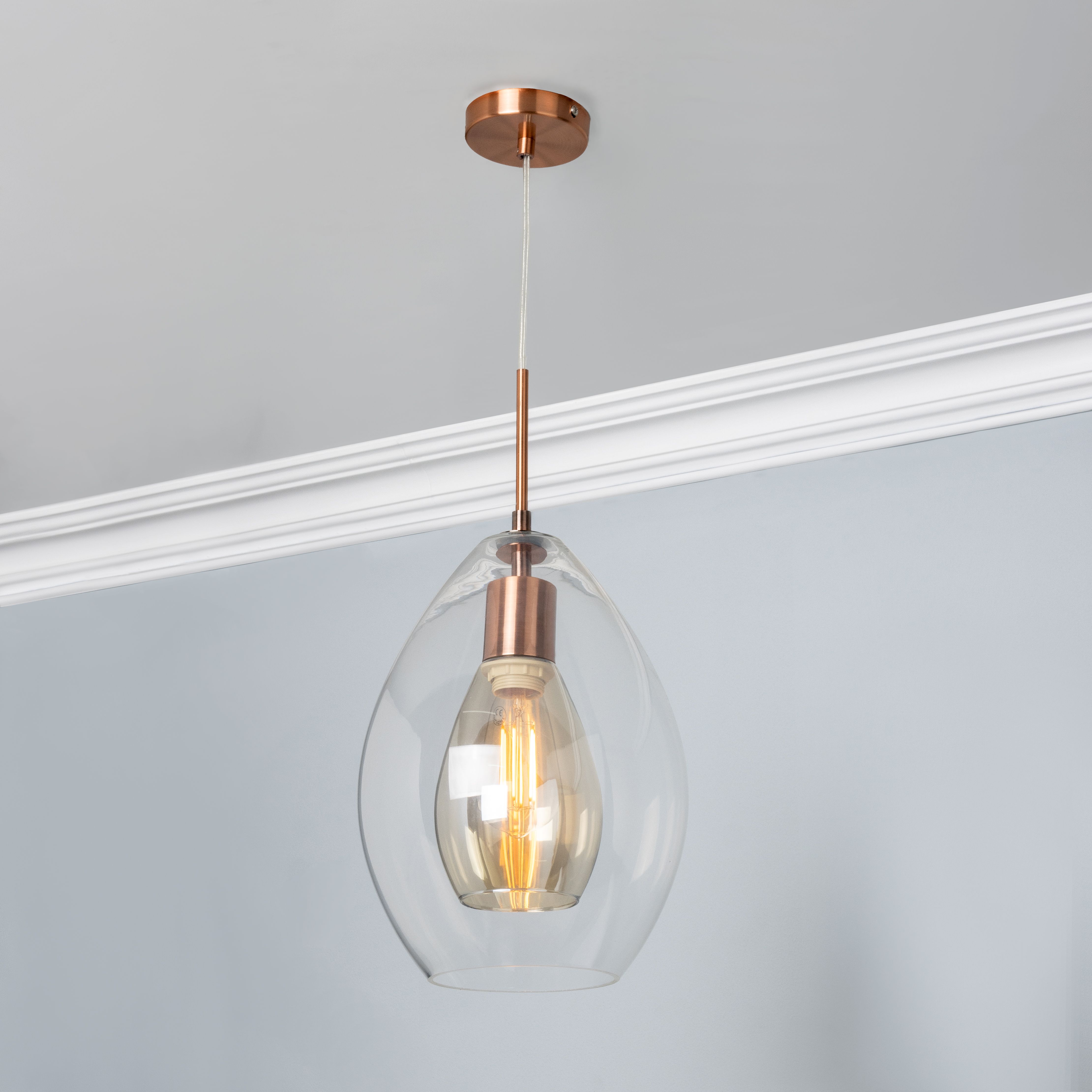 Inlight Batu Satin Copper effect Pendant ceiling light, (Dia)250mm ...