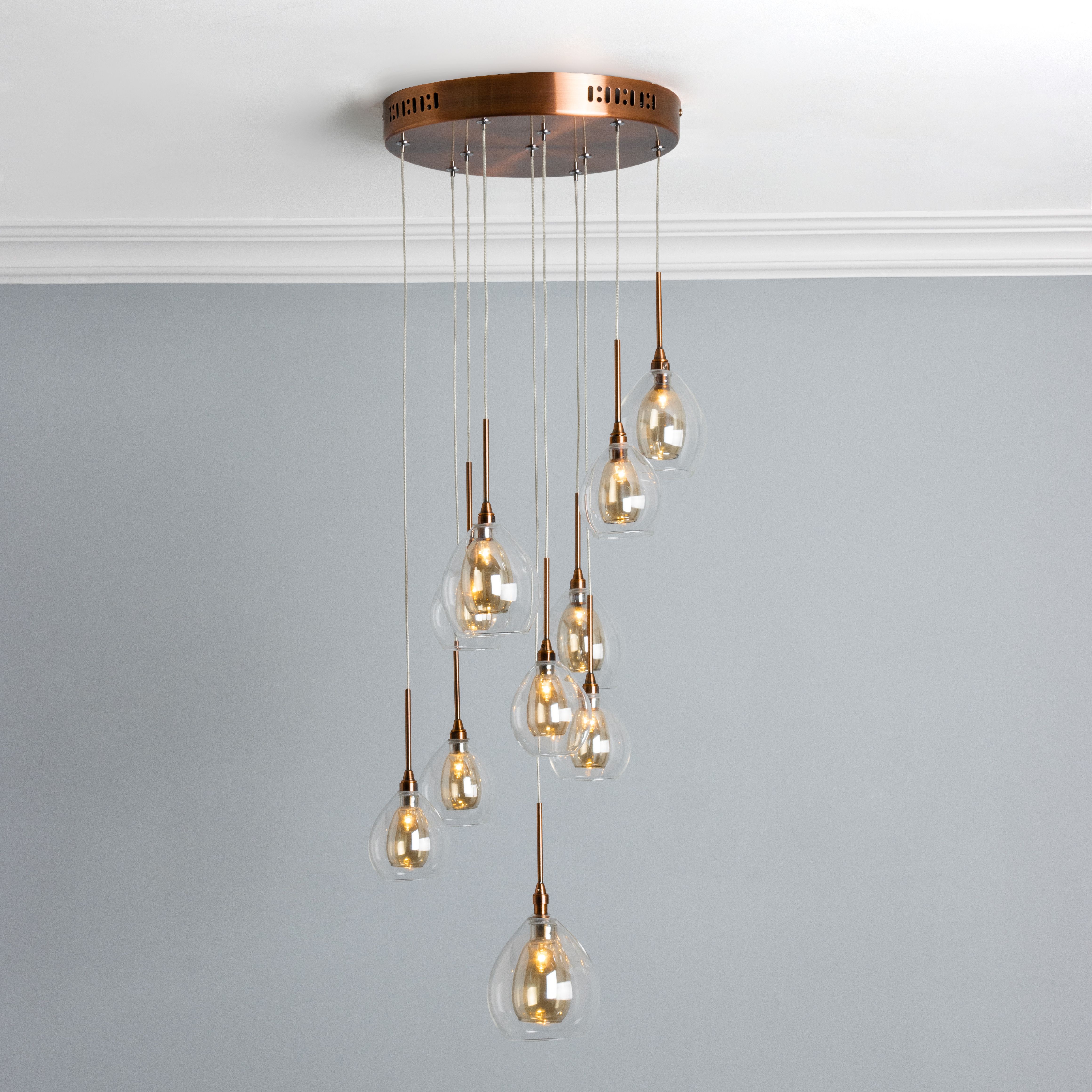 Inlight Batu Satin Metal Antique Copper effect LED 10 Cluster Ceiling ...
