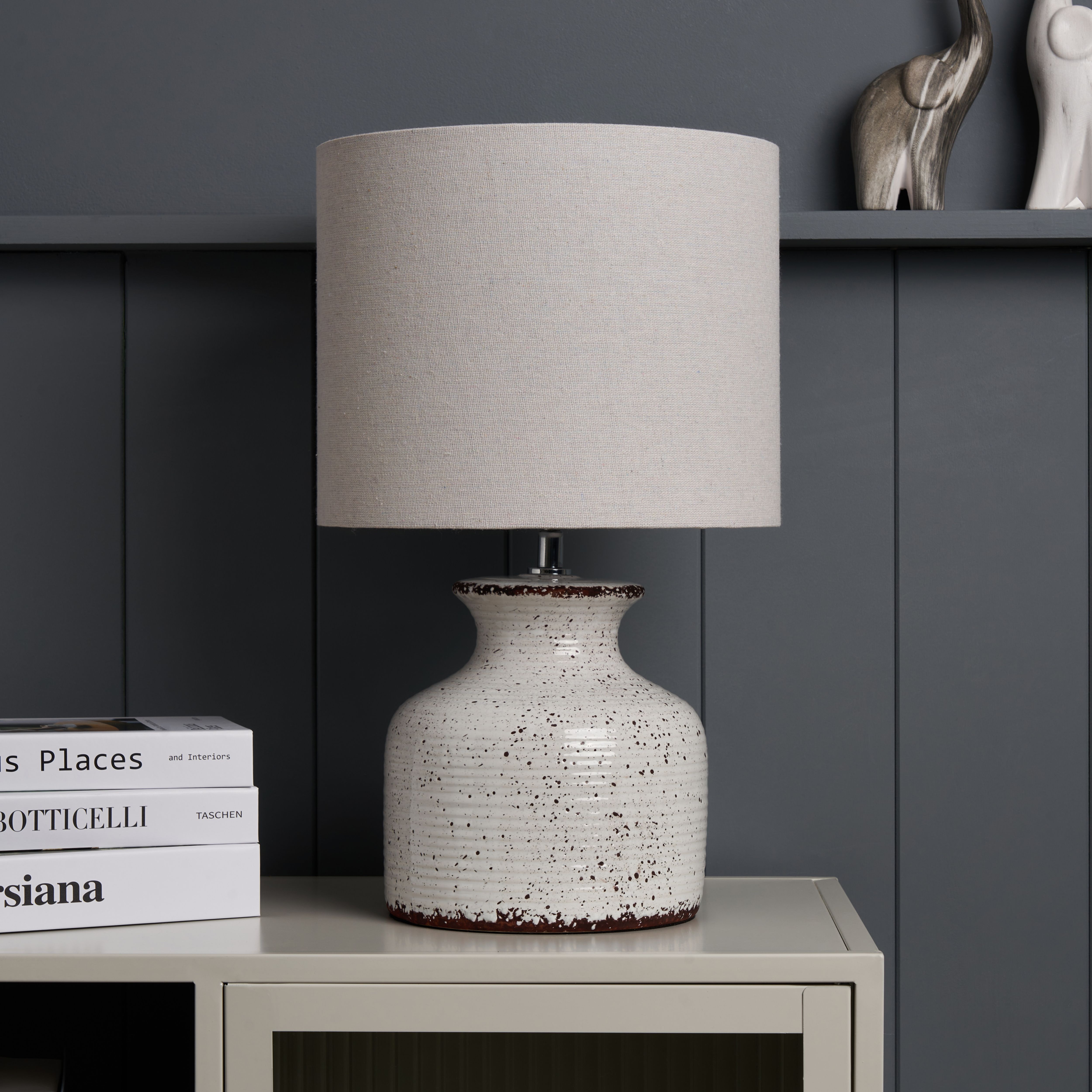 Inlight Capan Crackled Round Natural Distressed effect Table lamp