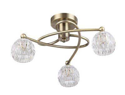 Inlight Chandler Cut glass Brushed Glass & metal antique brass Gold effect 3 Lamp Ceiling light ...