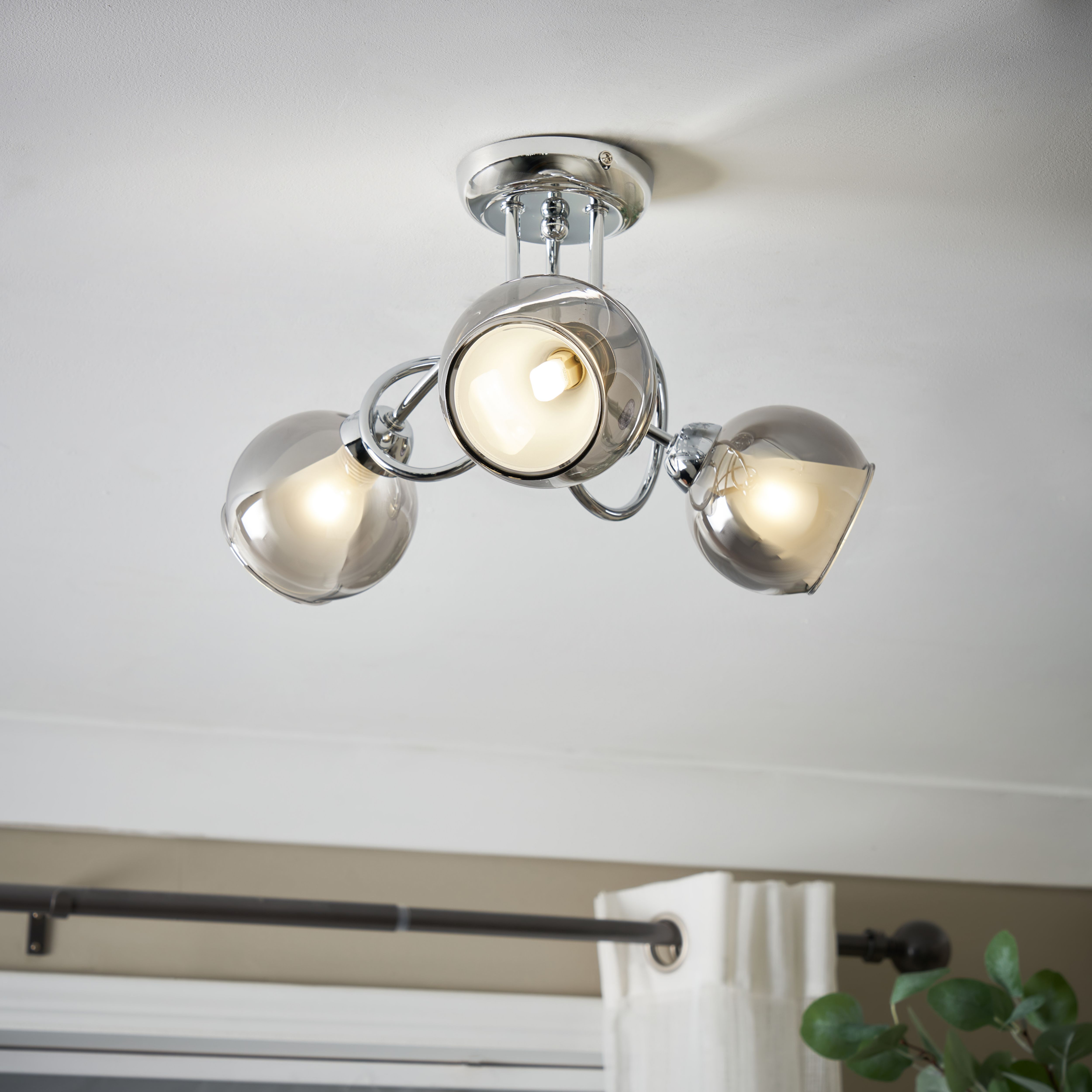 Inlight Elevate Glass & steel Chrome & smoked glass effect 3 Lamp ...