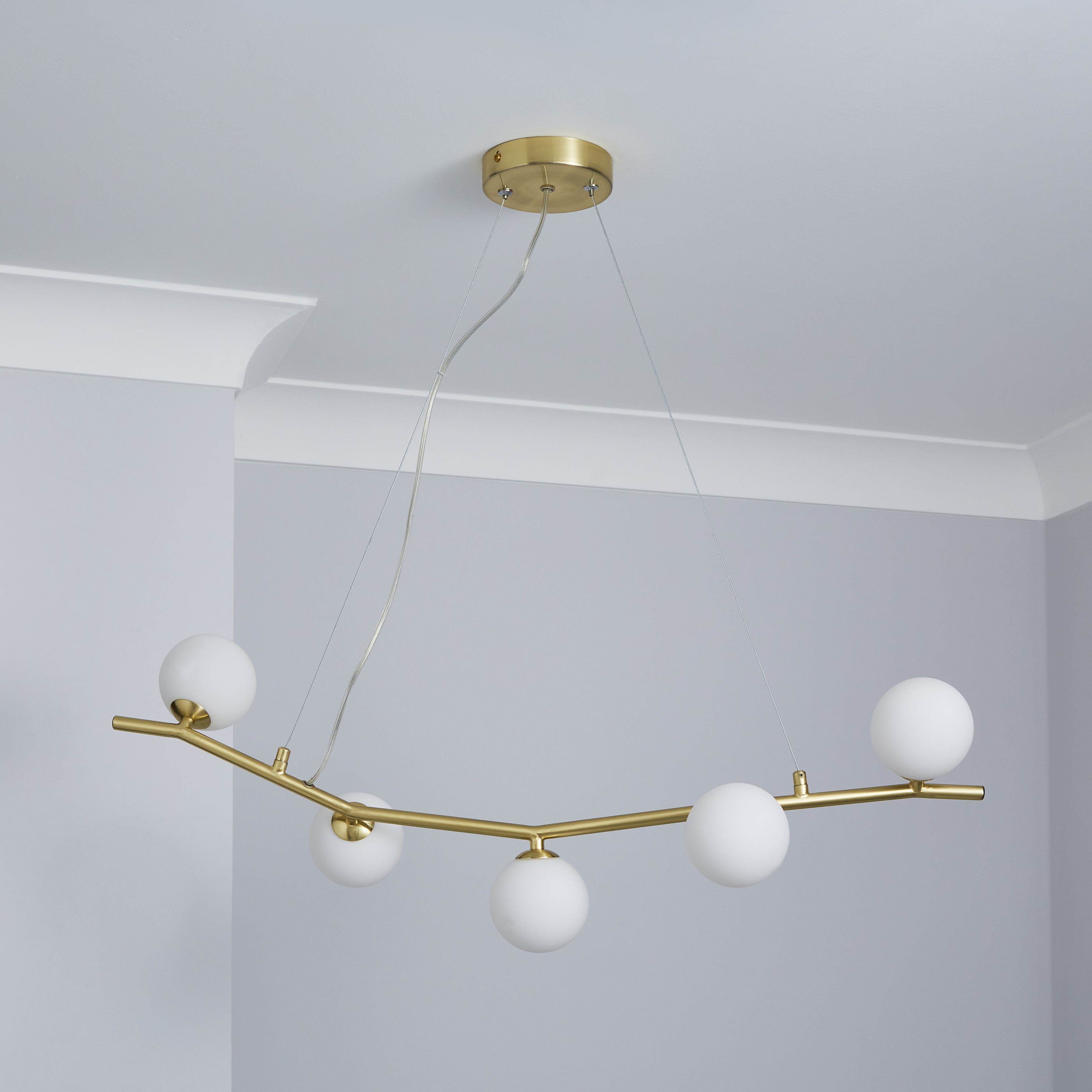 Inlight Fortuna pendant Satin Brass effect 5 Lamp LED Pendant ceiling ...