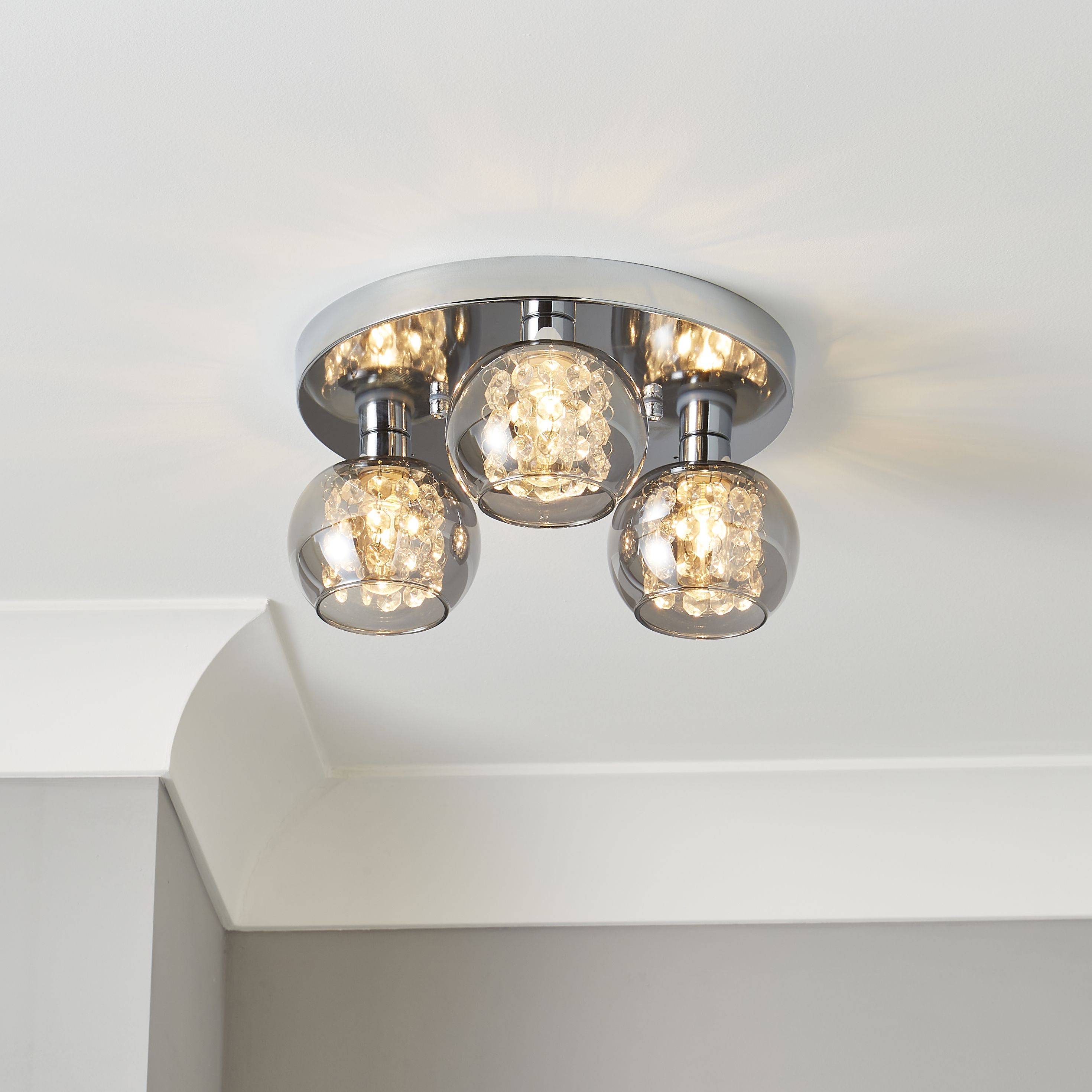 Inlight Guava Beaded Glass & steel Chrome & smoked glass effect 3 Lamp ...