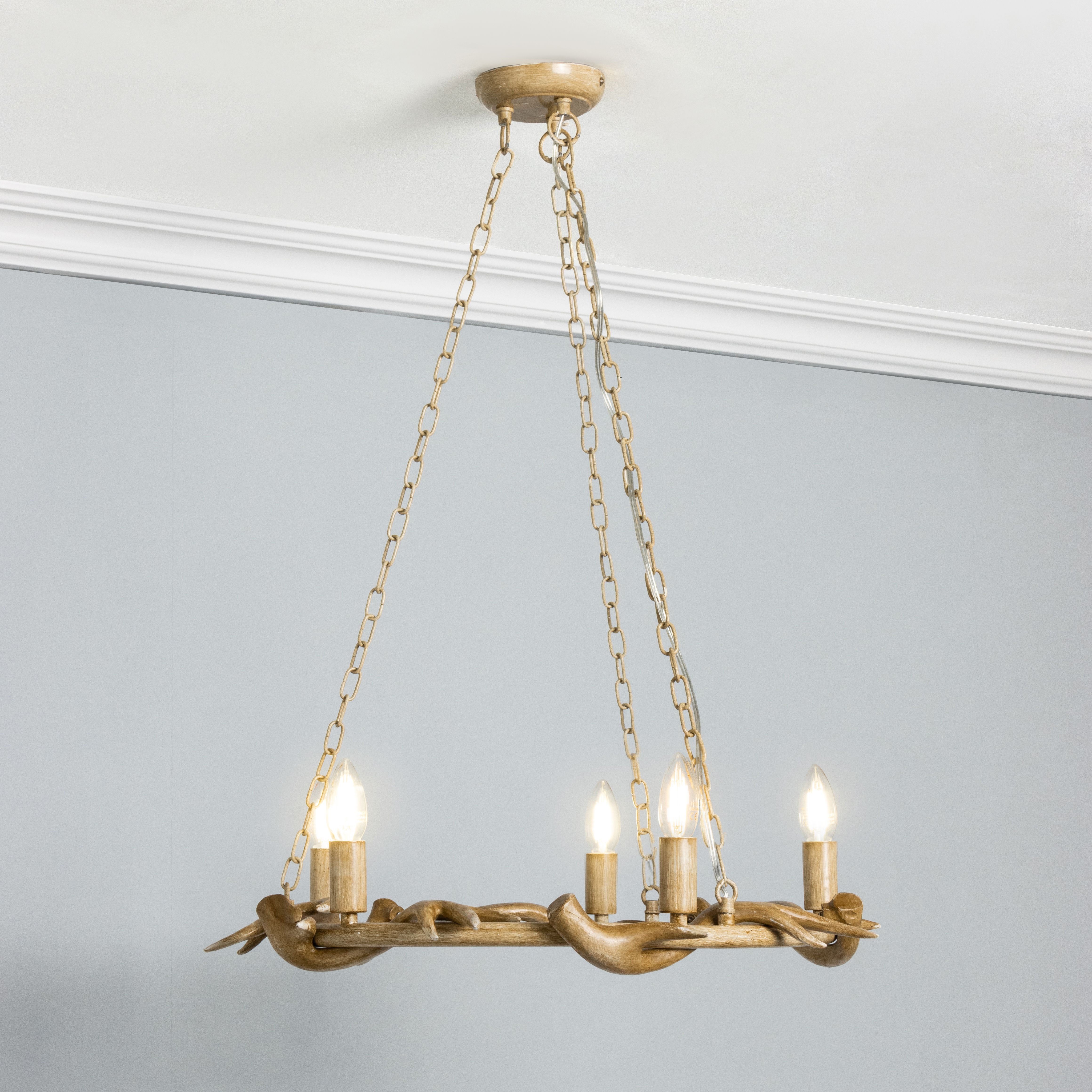 Inlight Hela Antler Polyresin & steel Wood effect LED Ceiling light ...