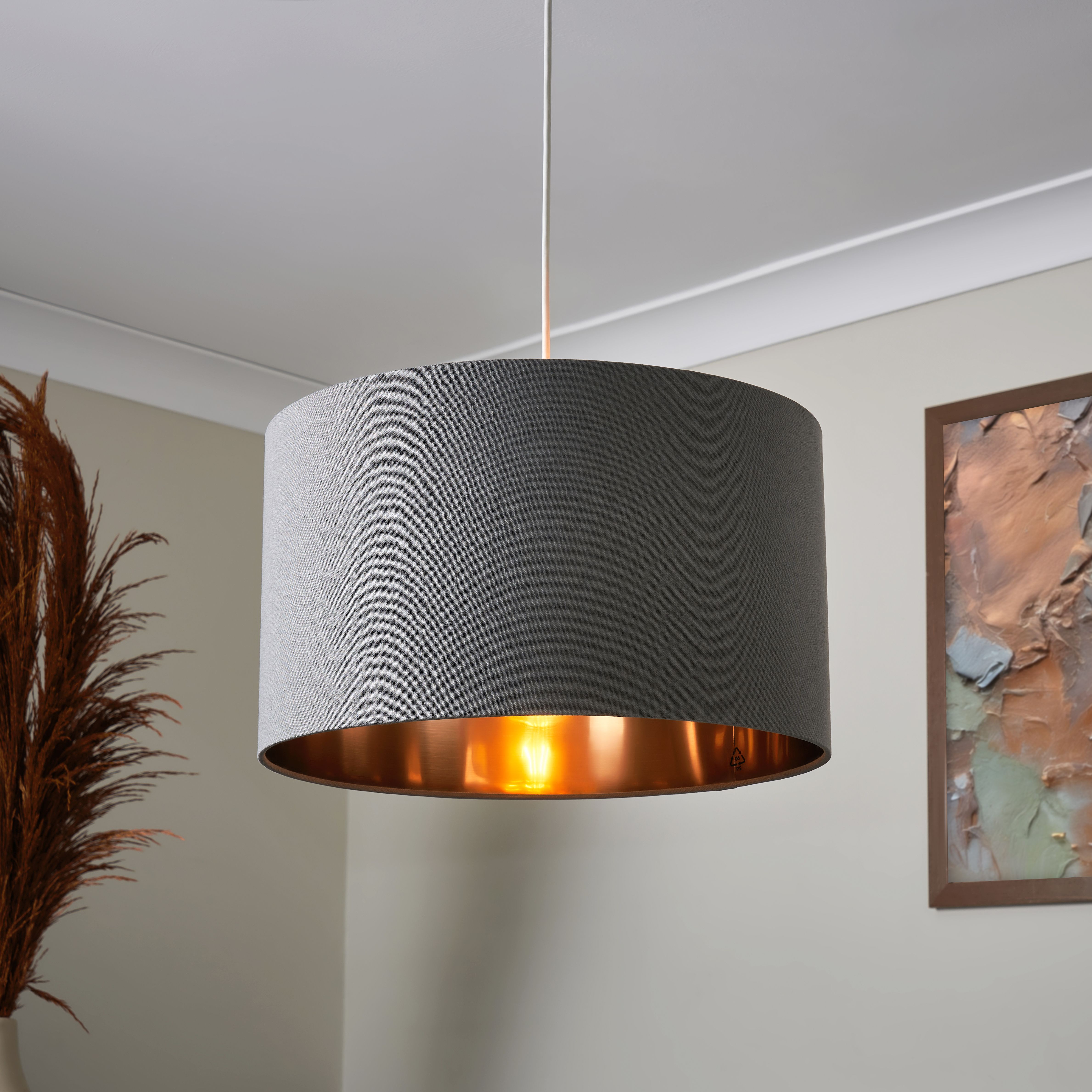 Inlight Helene Grey Copper effect Cylinder Light shade (D)40cm