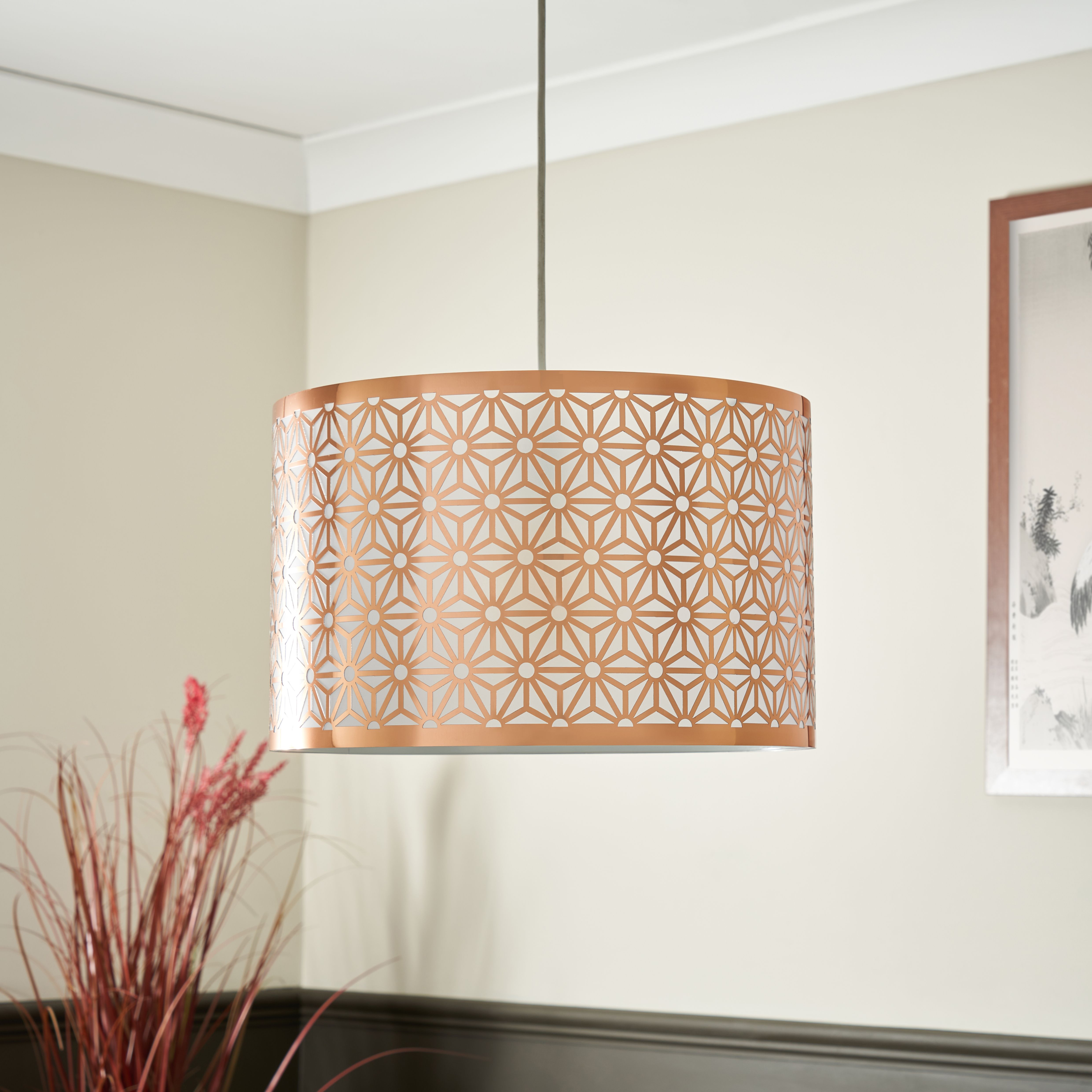Inlight Hyperion copper effect Laser cut Cylinder Light shade (D)35cm