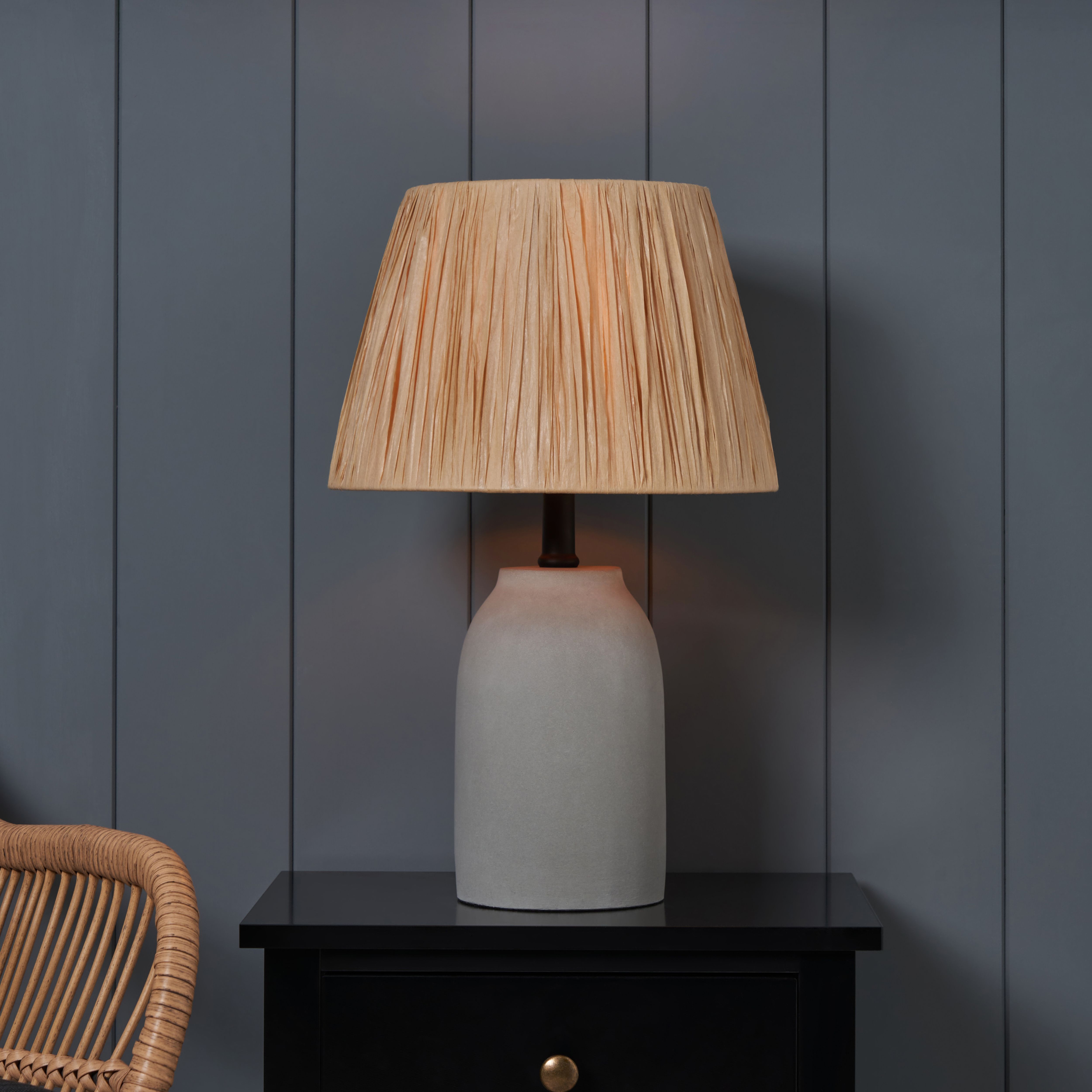 Inlight Neno Round Grey & Natural Concrete effect Table lamp