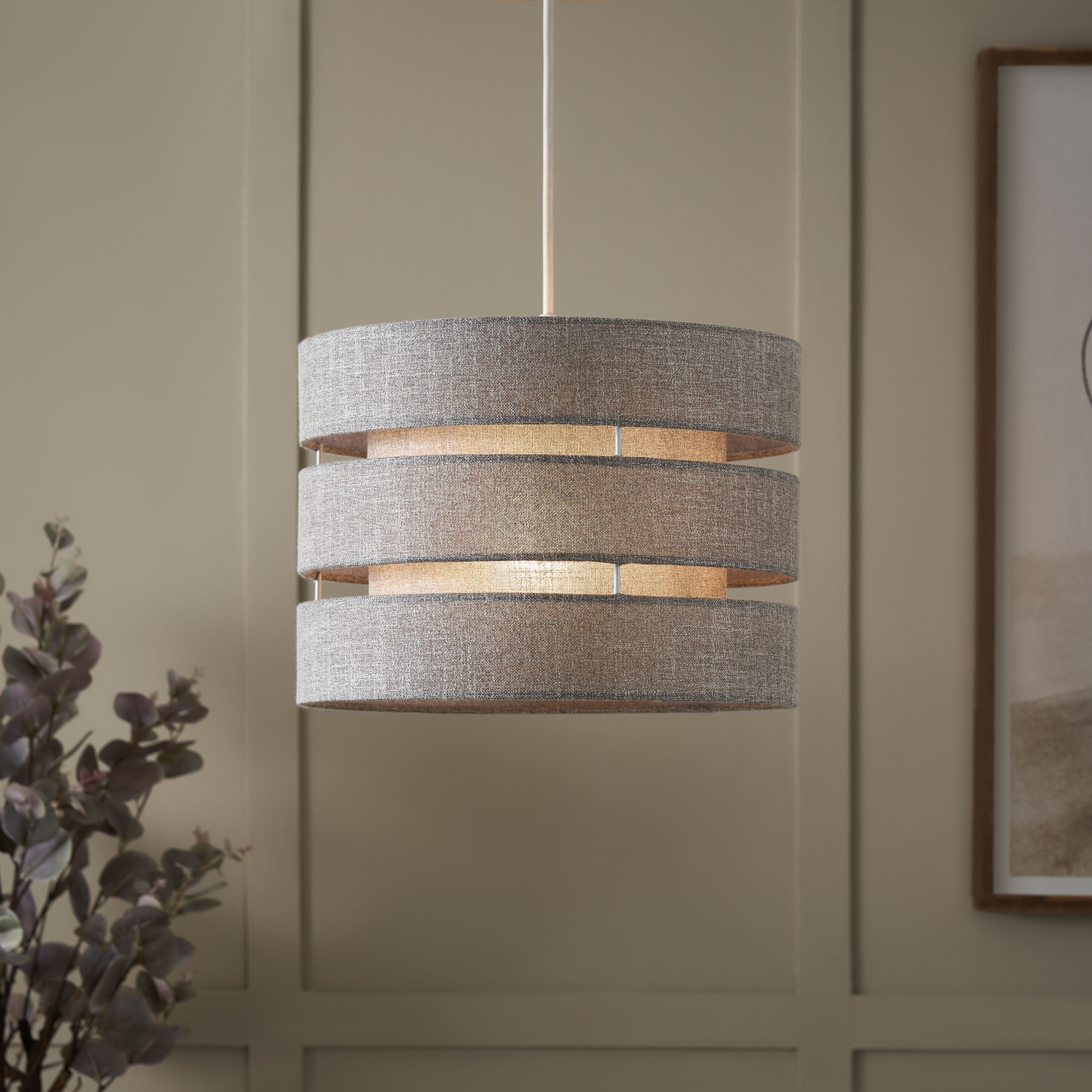 Inlight Petra Dark Grey Woven effect Slubby Trio Cylinder Light shade ...