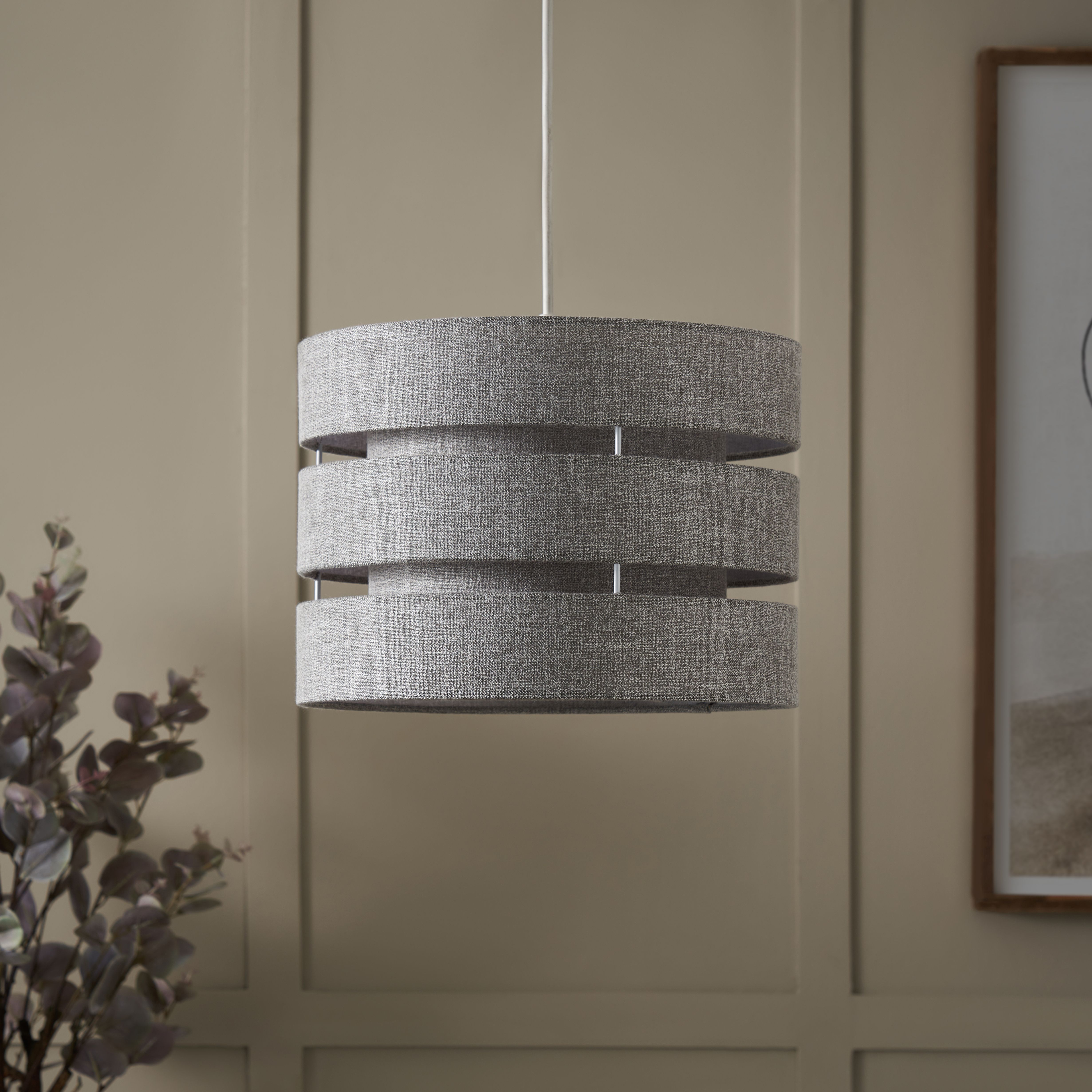 Inlight Petra Dark Grey Woven effect Slubby Trio Cylinder Light shade ...